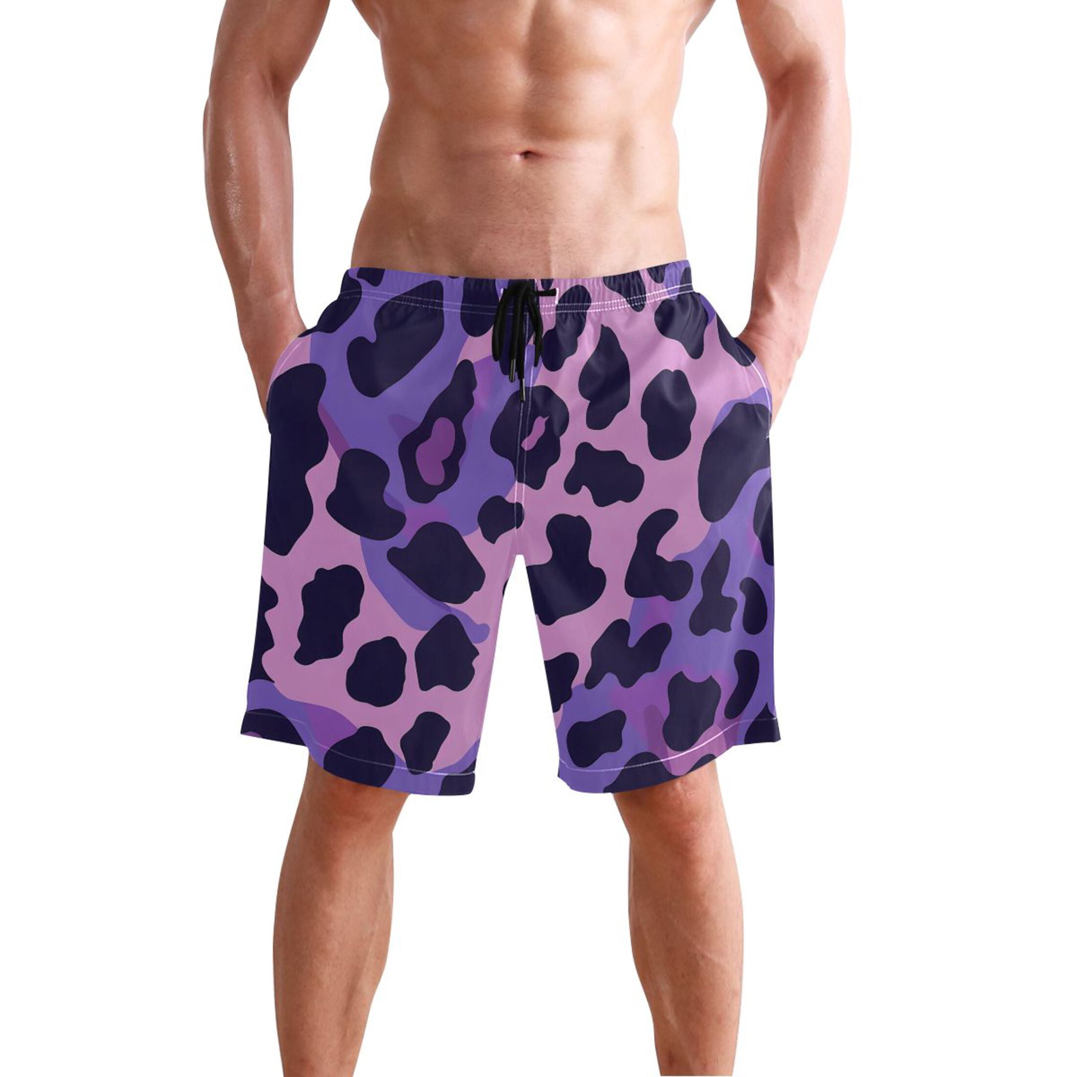Purple Leopard Skin Texture Men's Swim Trunks Beach Shorts Bathing ...