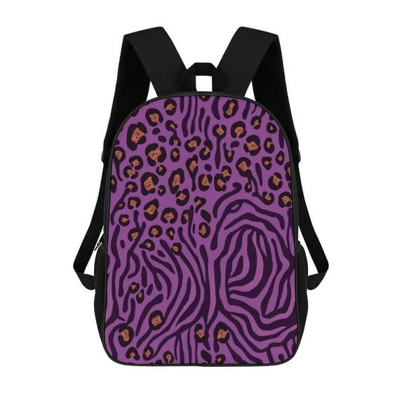 Purple Leopard Zebra Print Backpack Printed Zipper Backpack Book Bag 17 ...