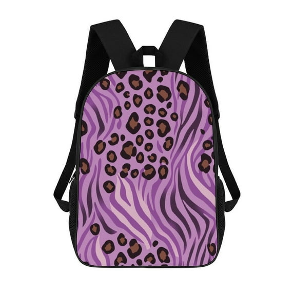 Purple Leopard Zebra PrintZipper Backpack Book Bag Supplies 17 Inch ...
