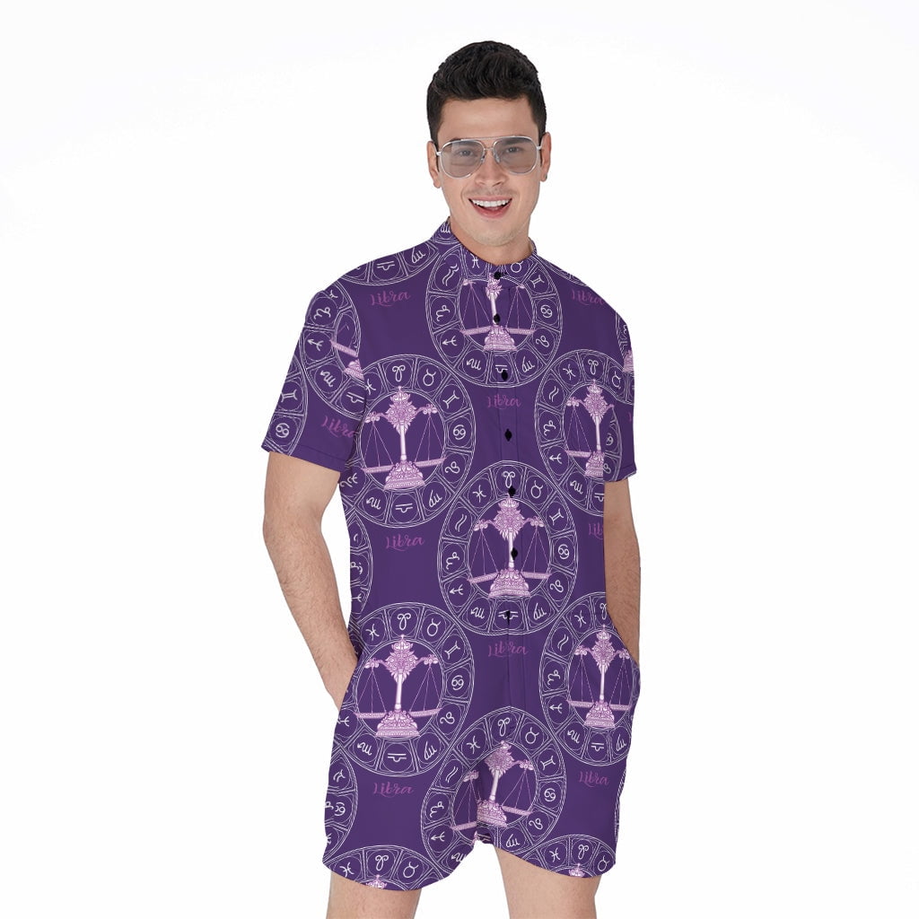Purple Libra Zodiac Pattern Short Sleeve Men'S Rompers, Zodiac ...