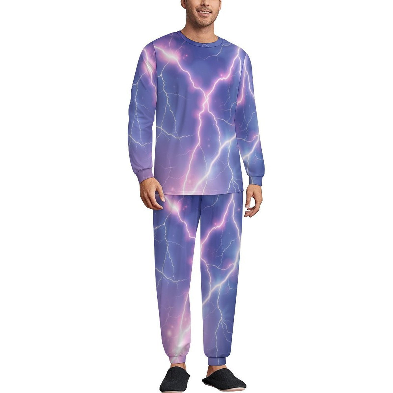 Purple Lightning Strikes Pajamas Men Home Suit Winter Long Sleeve 2 ...