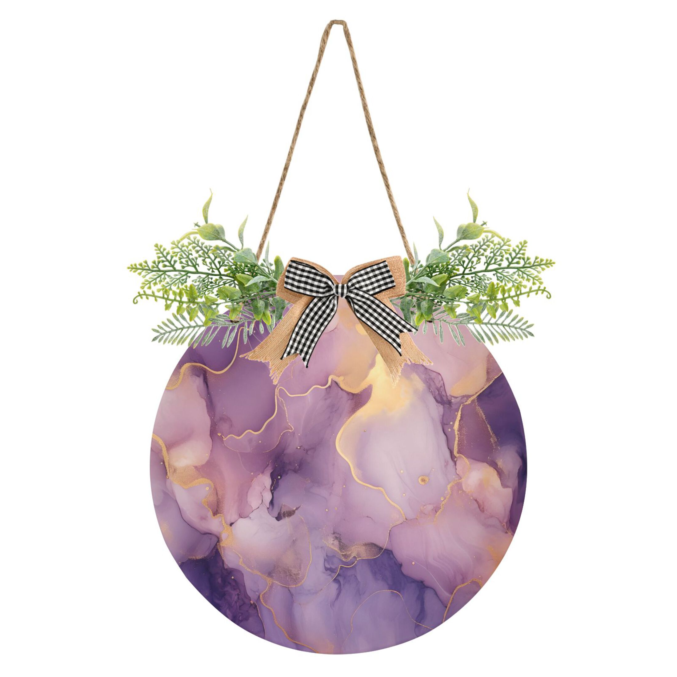 Purple Lilac Gold Marble Welcome Front Door Sign Round 12 inch Porch ...