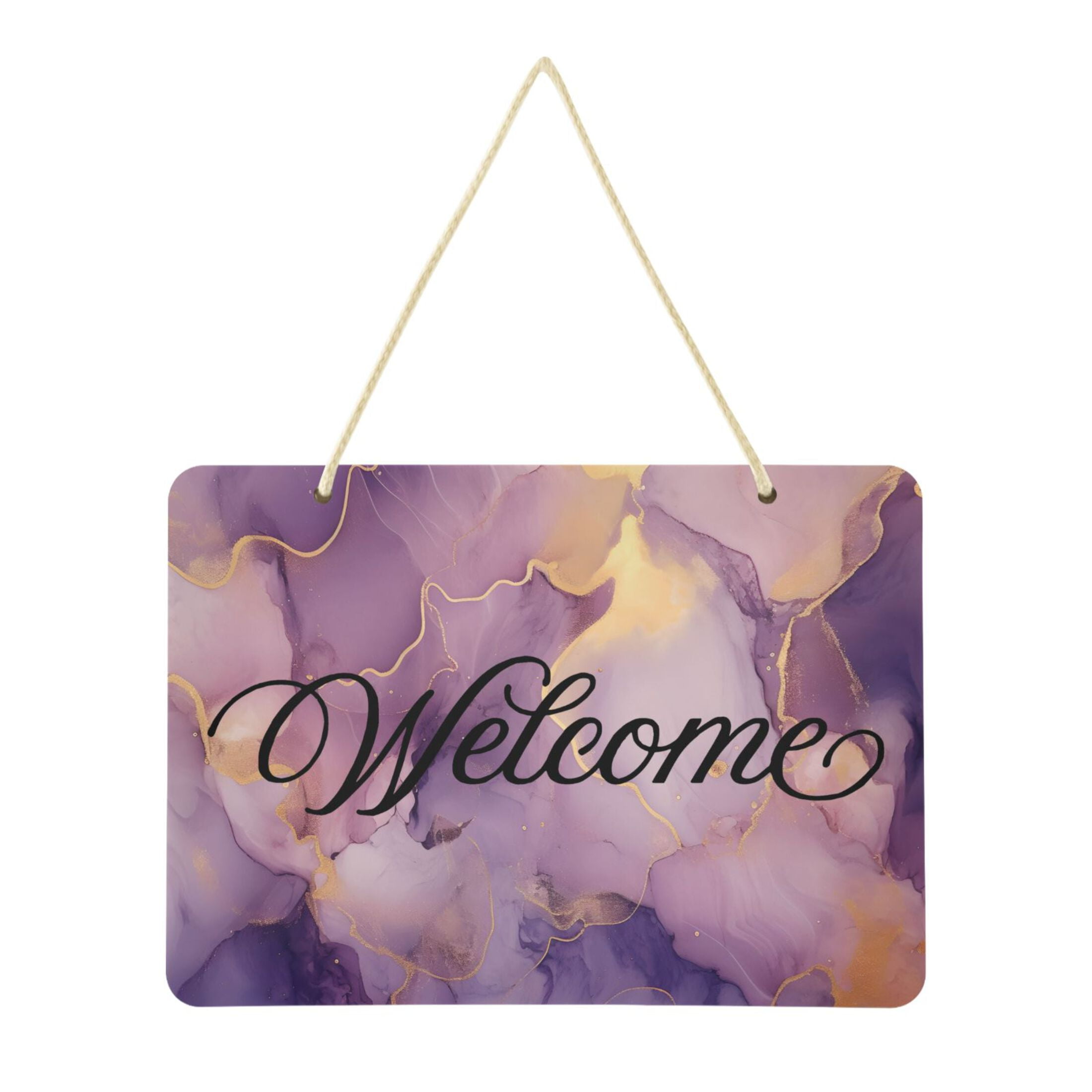 Purple Lilac Gold Marble Welcome Sign Front Door PVC 14x10 inch Hanger ...