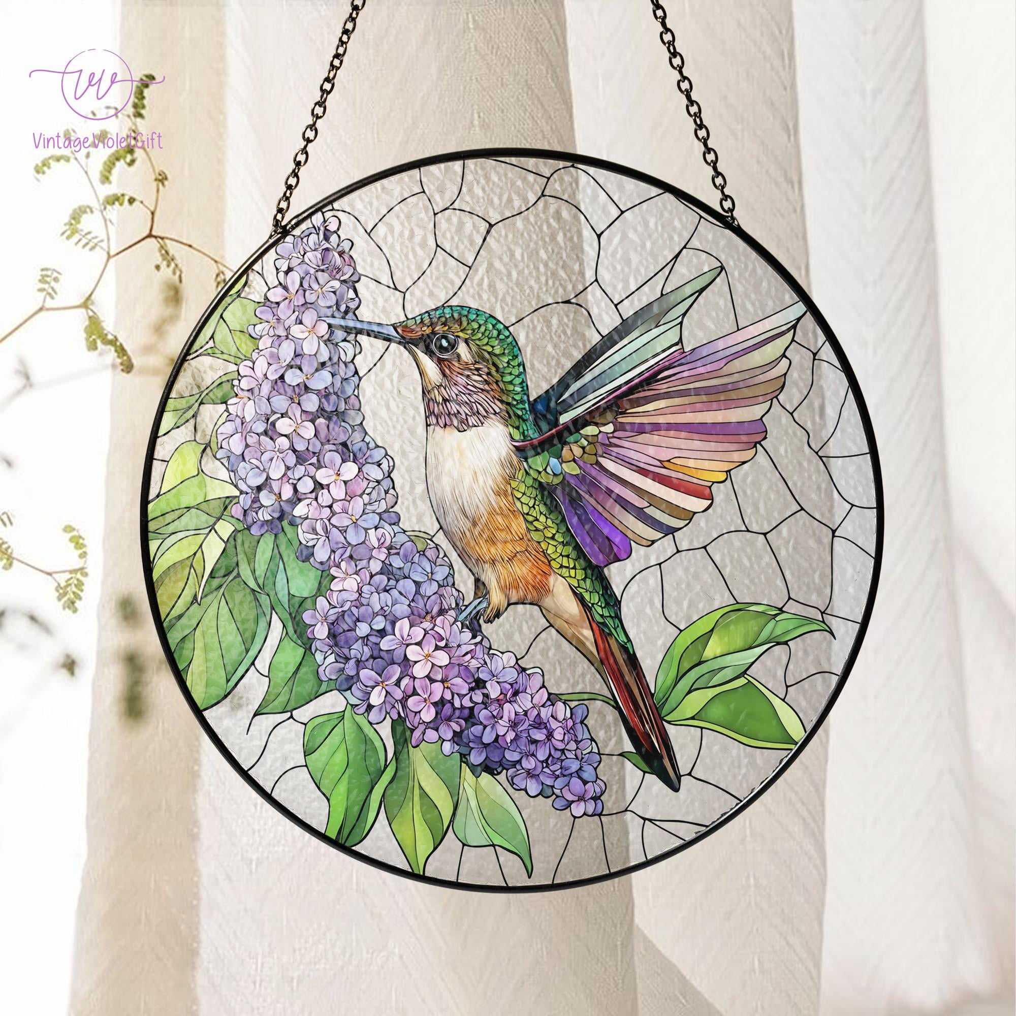 Purple Lilac And Hummingbird Stained Glass Suncatcher, Hummingbird ...