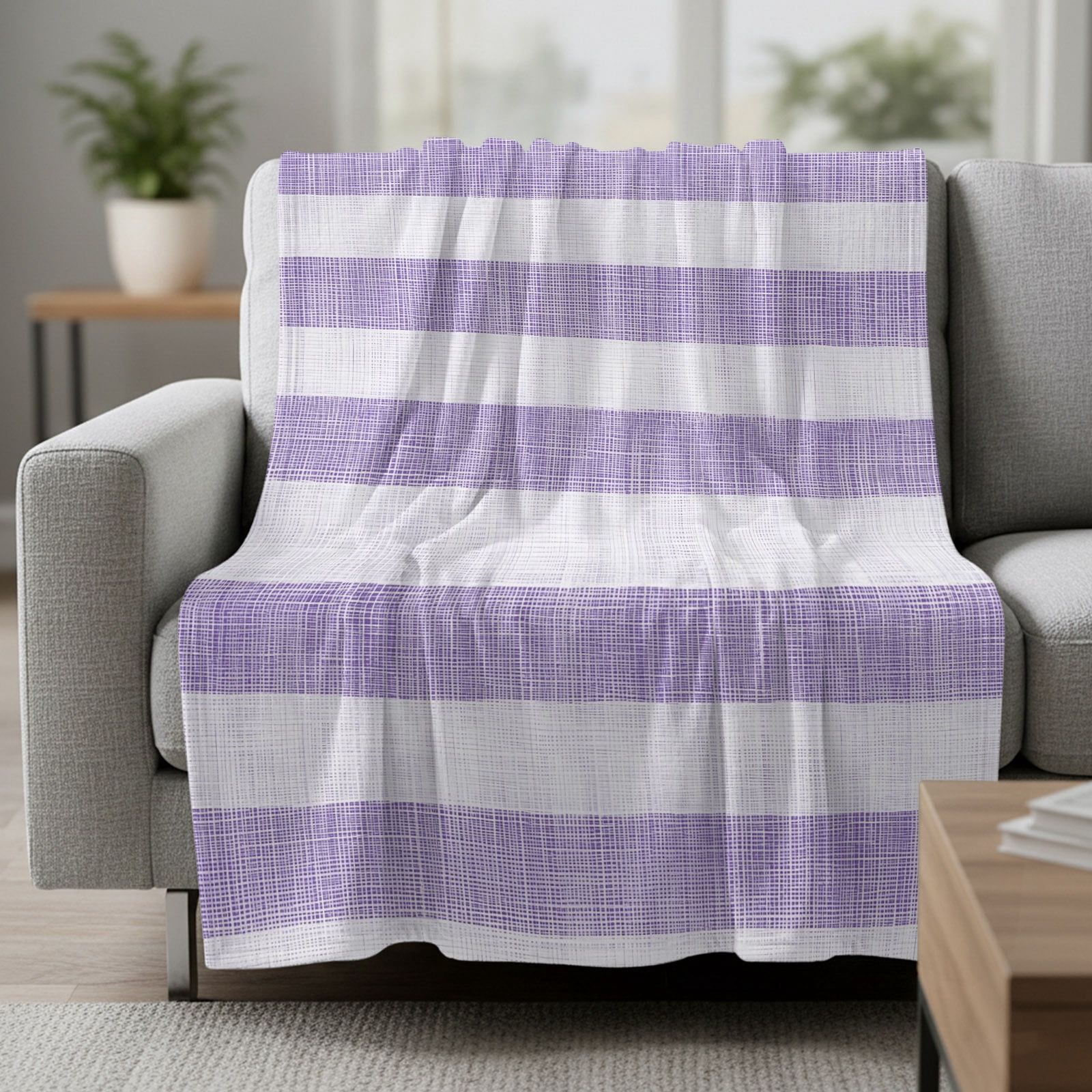 Purple Linen Stripes Fleece Throw Blanket Vintage Country Ultra Soft ...