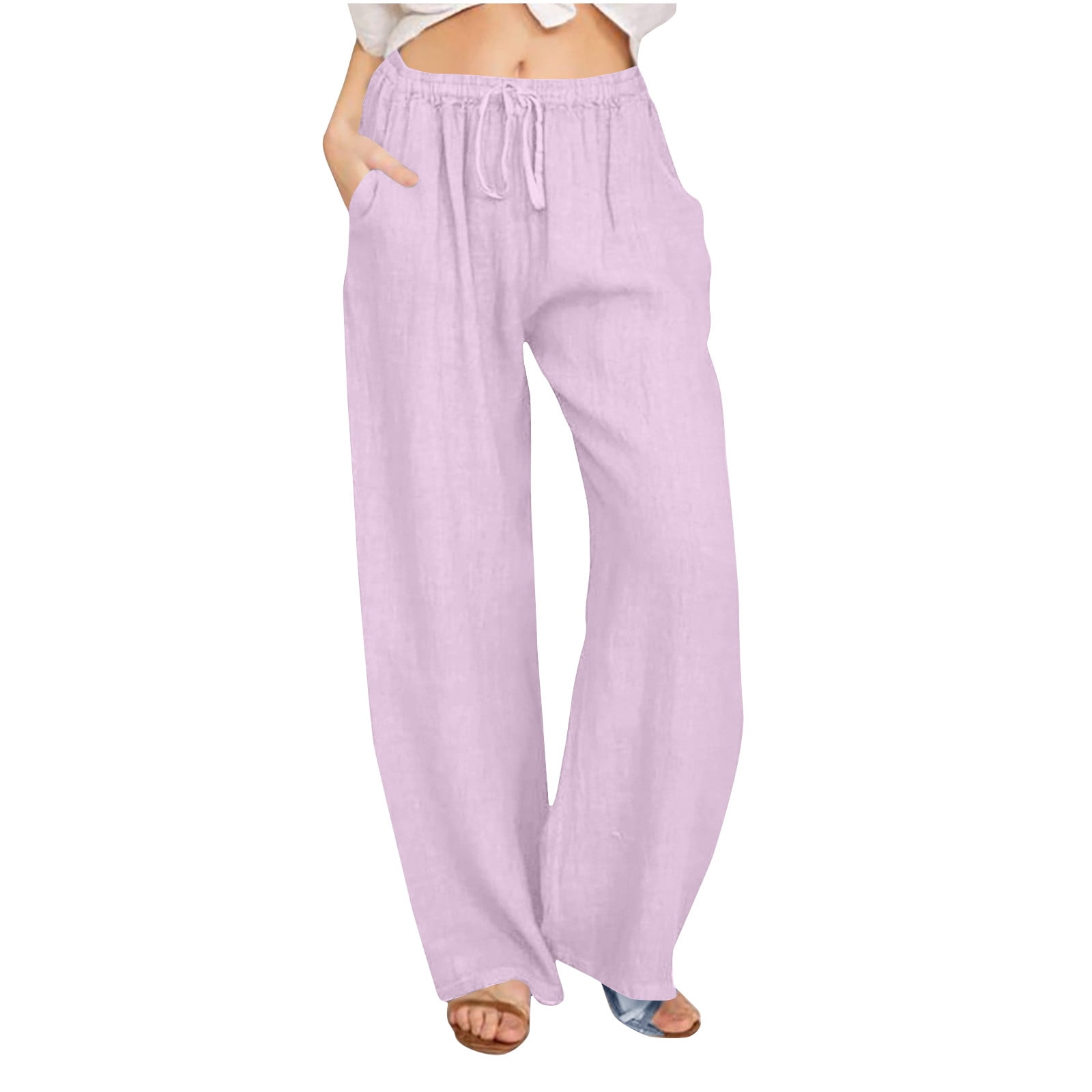 Purple Loose Fit Trousers Pants for Women Fall Summer Faux Linen Lounge ...