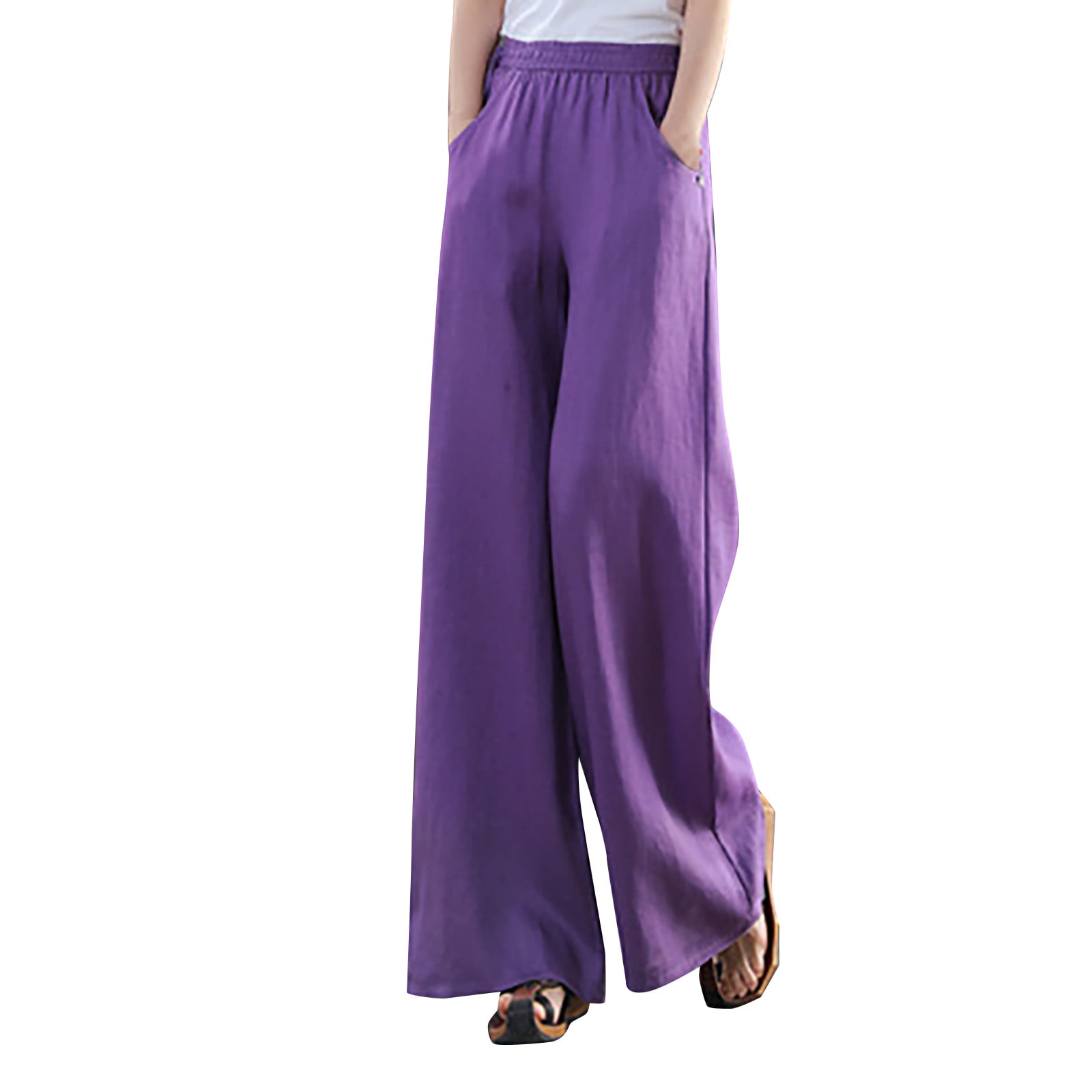 Purple Loose Fit for Women Summer Fall Faux Linen Casual High Leg ...