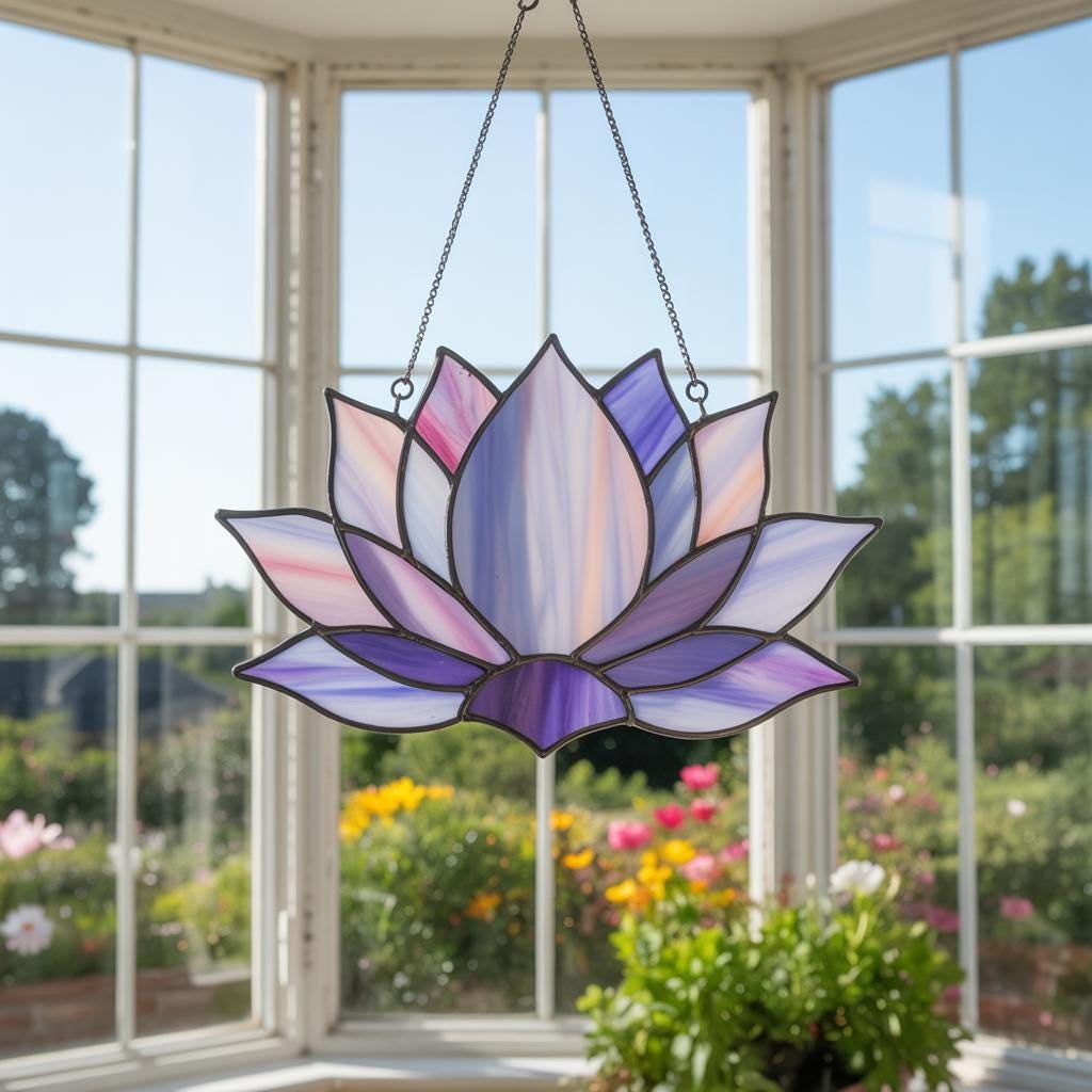 Purple Lotus Acrylic Suncatcher, Lotus Flower Stained Glass, Zen Floral ...