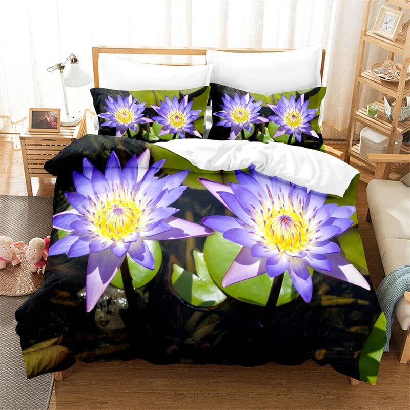 Purple Lotus Bedding Set High-grade Duvet Cover Sexy King Quilt Cover Home Bed Cover Set Flowers ...