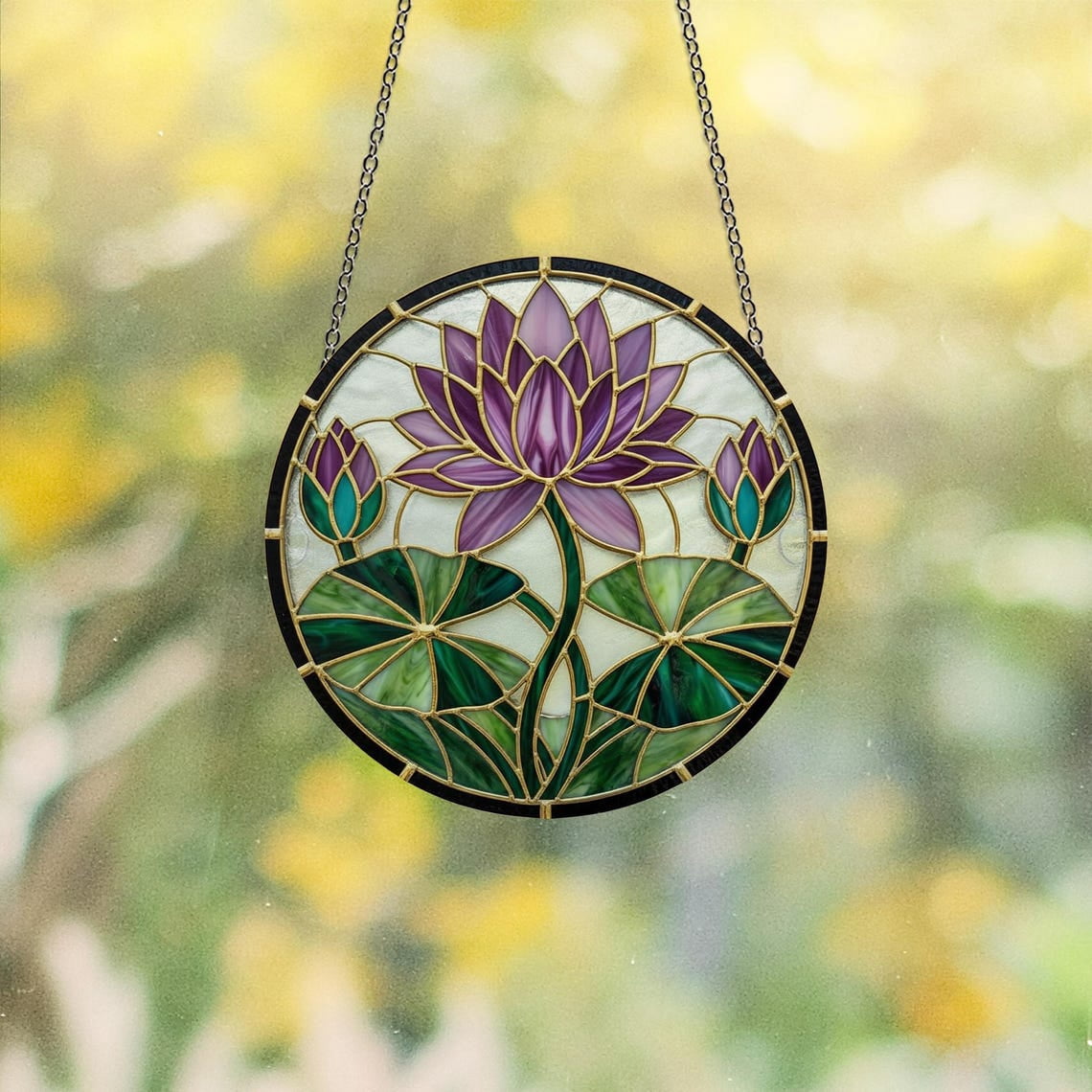Purple Lotus Glass Suncatcher v5, Zen Window Decor, Spiritual Floral ...
