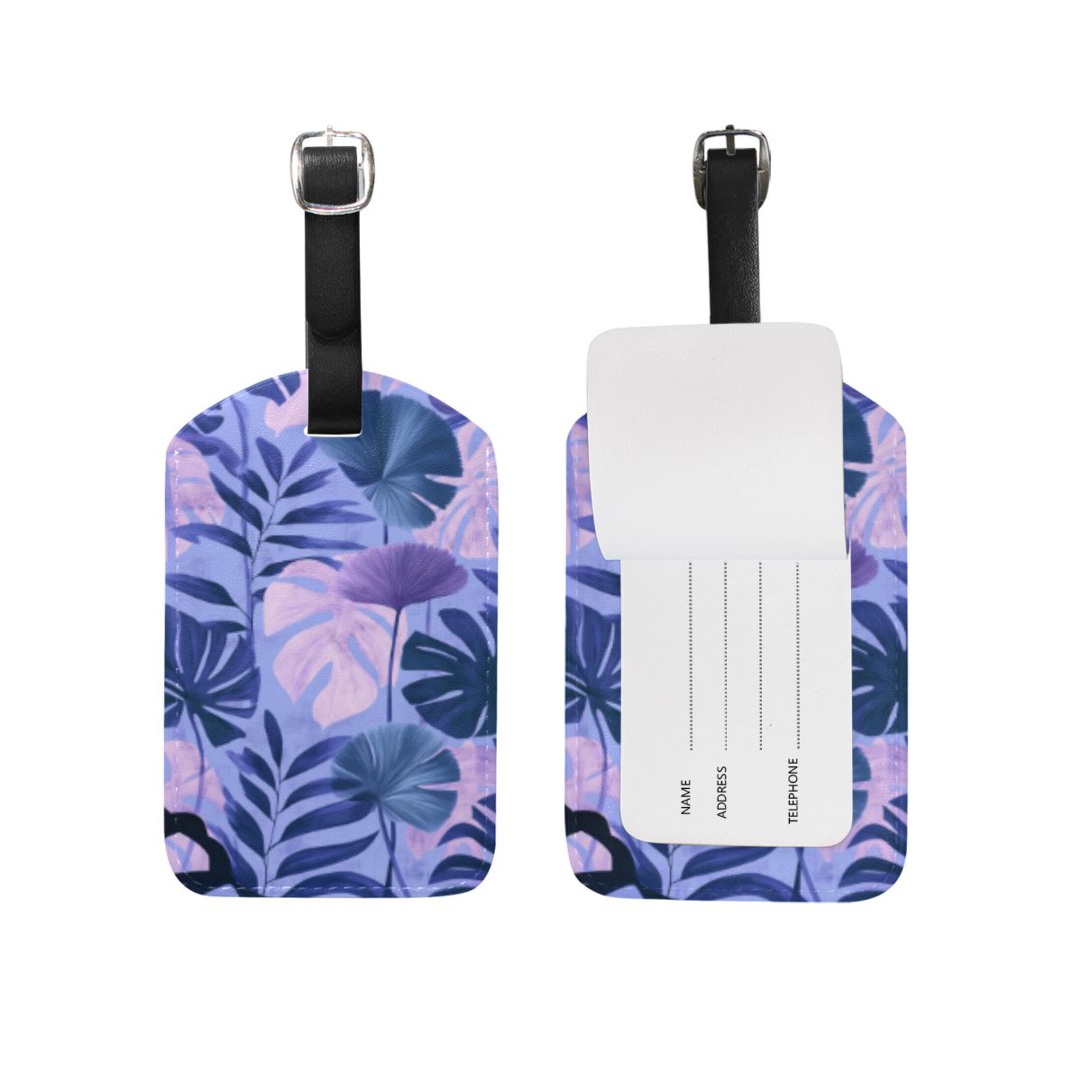 Purple Lotus Leaf Luggage Tags PU Leather Name ID Labels for Suitcase ...