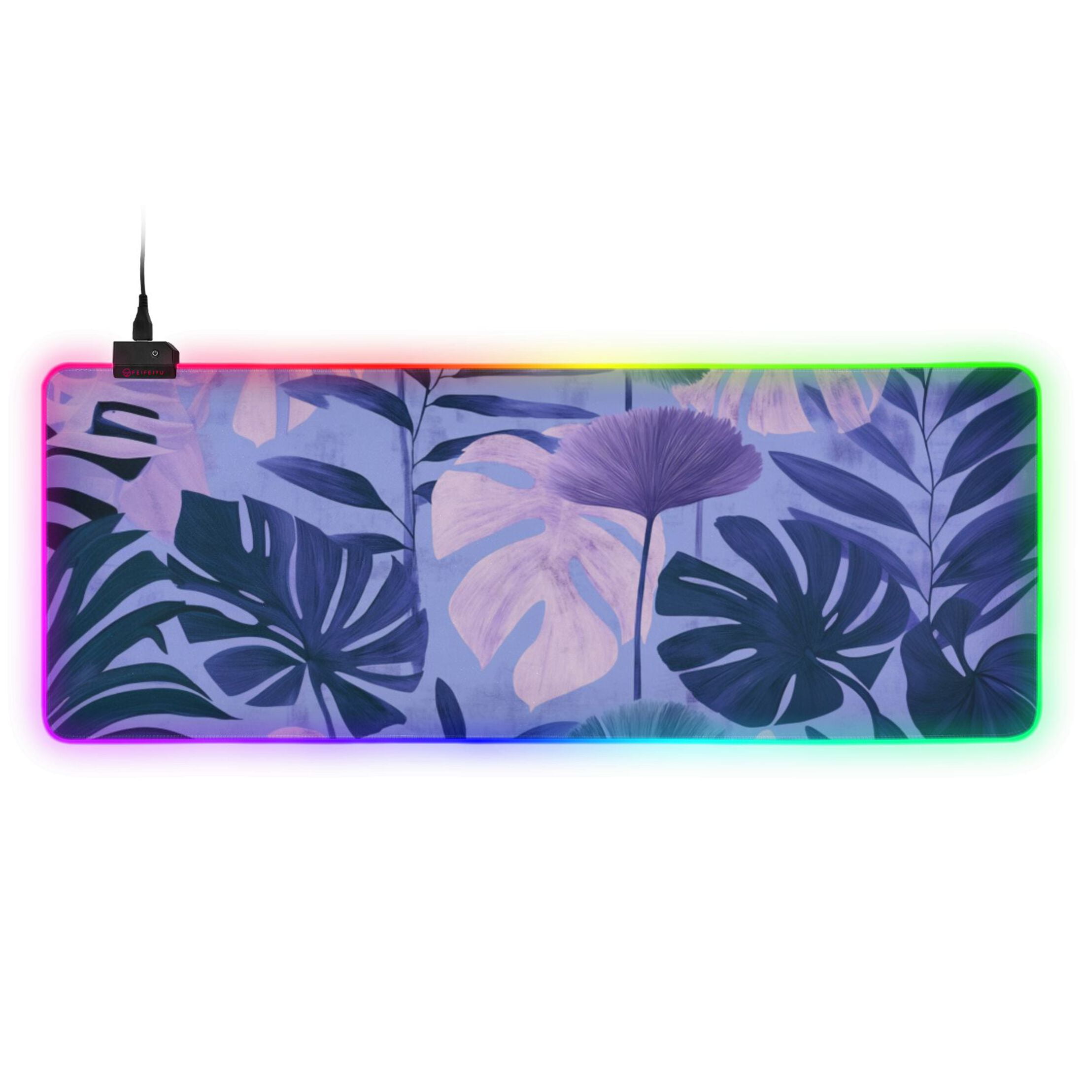 Purple Lotus Leaf RGB Gaming Mouse Pad Large Keyboard Mat Rubber Base ...