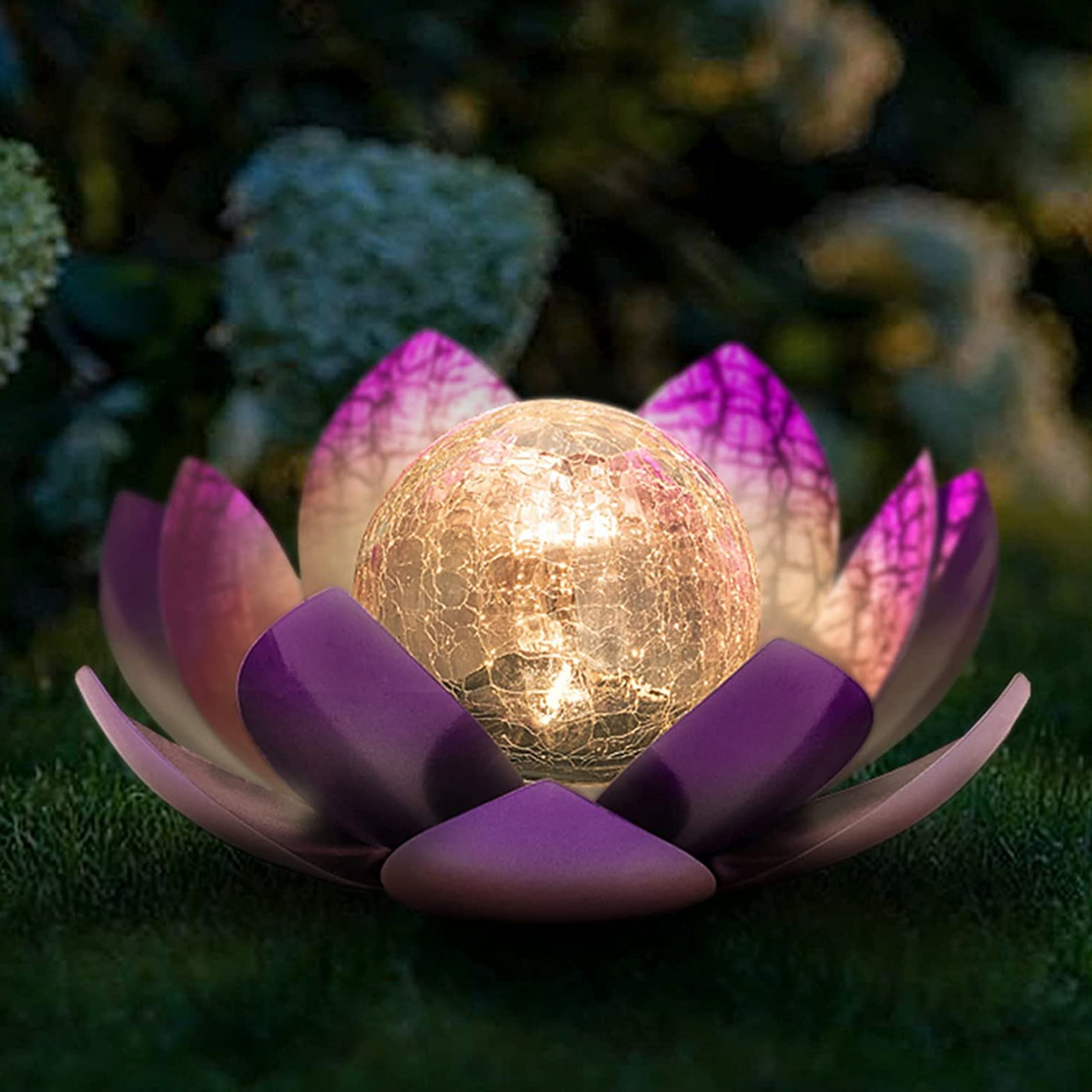 Waitmin Outdoor Solar Garden Lotus Light with Crackle Glass Globes and ...