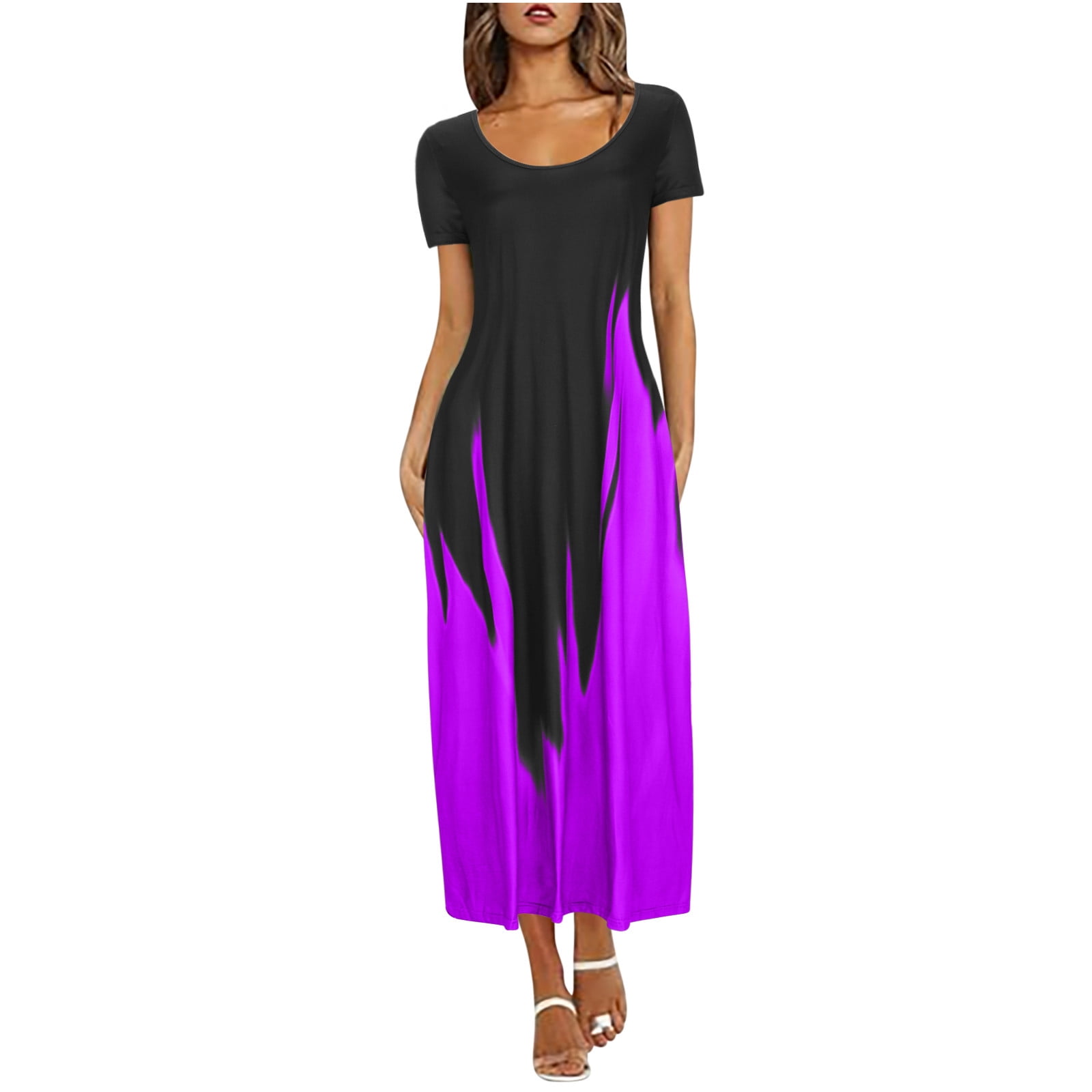 Purple Lounge Dresses for Ladies Summer Fall Short Sleeve Crewneck ...