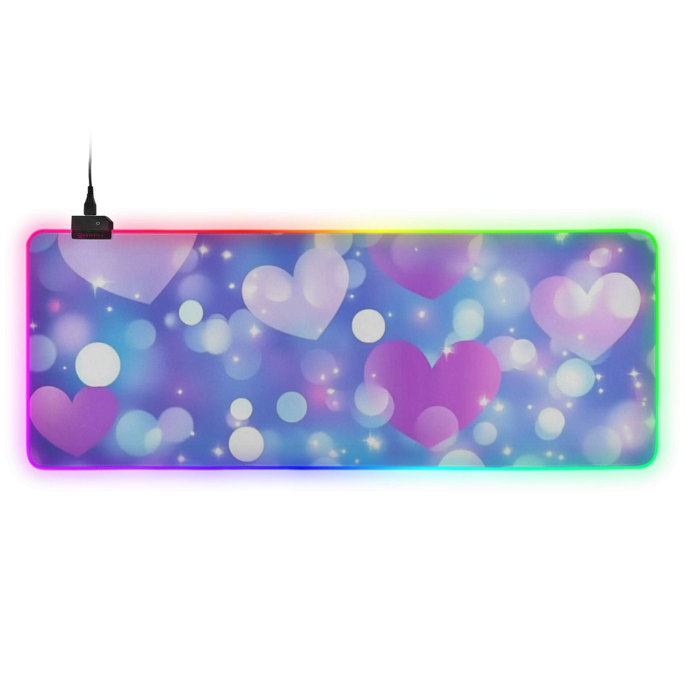 Purple Love Heart RGB Gaming Mouse Pad Large Keyboard Mat Rubber Base ...