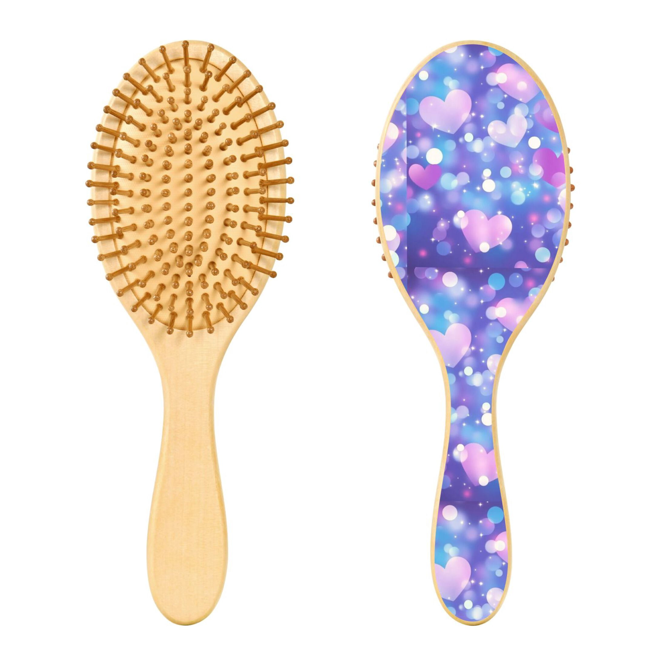 Purple Love Heart Wooden Hair Brush Natural Detangling Brush with ...