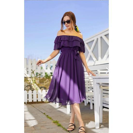 Purple Madonna Ruffle Collar Plus Size Chiffon Dress - Walmart.com