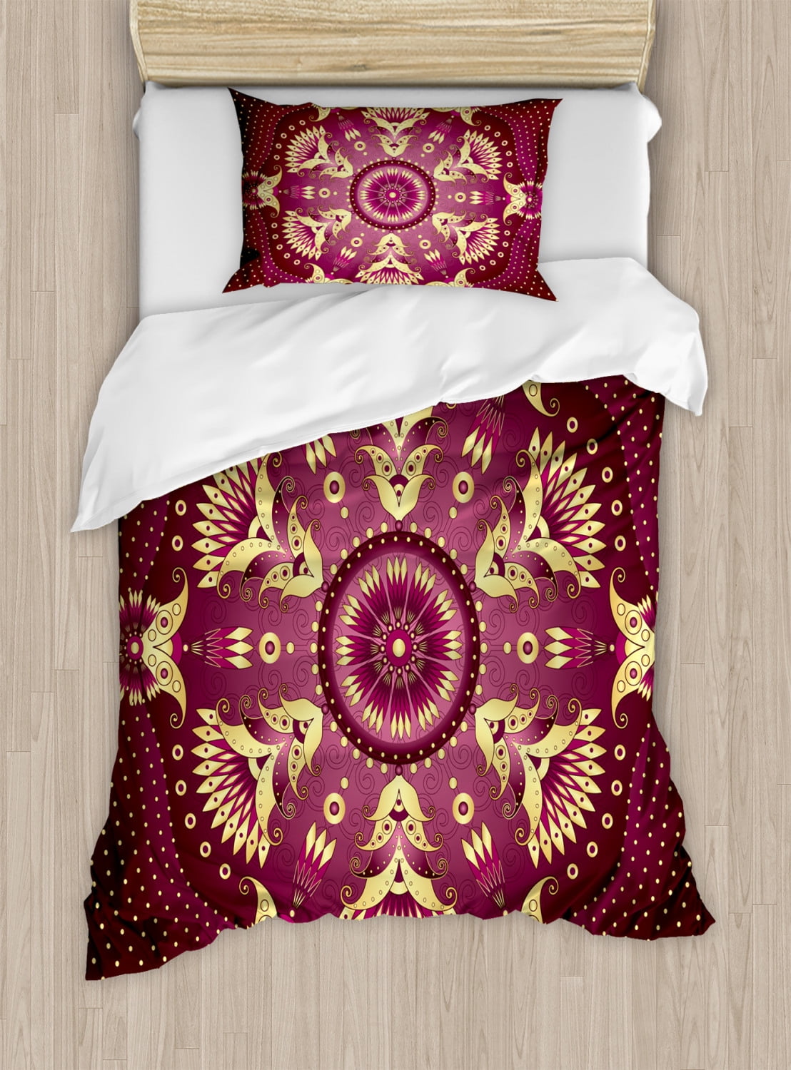 Purple Mandala Duvet Cover Set, Iranian Middle Eastern Retro Floral ...