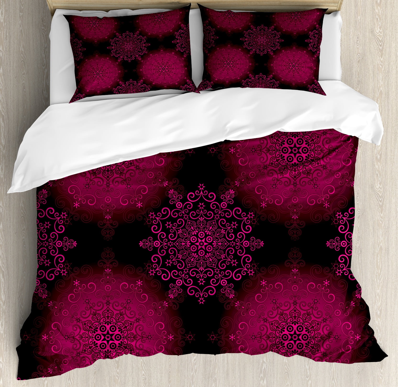 Purple Mandala Duvet Cover Set, Psychedelic Digital with Baroque Rococo Indie Design, Decorative ...