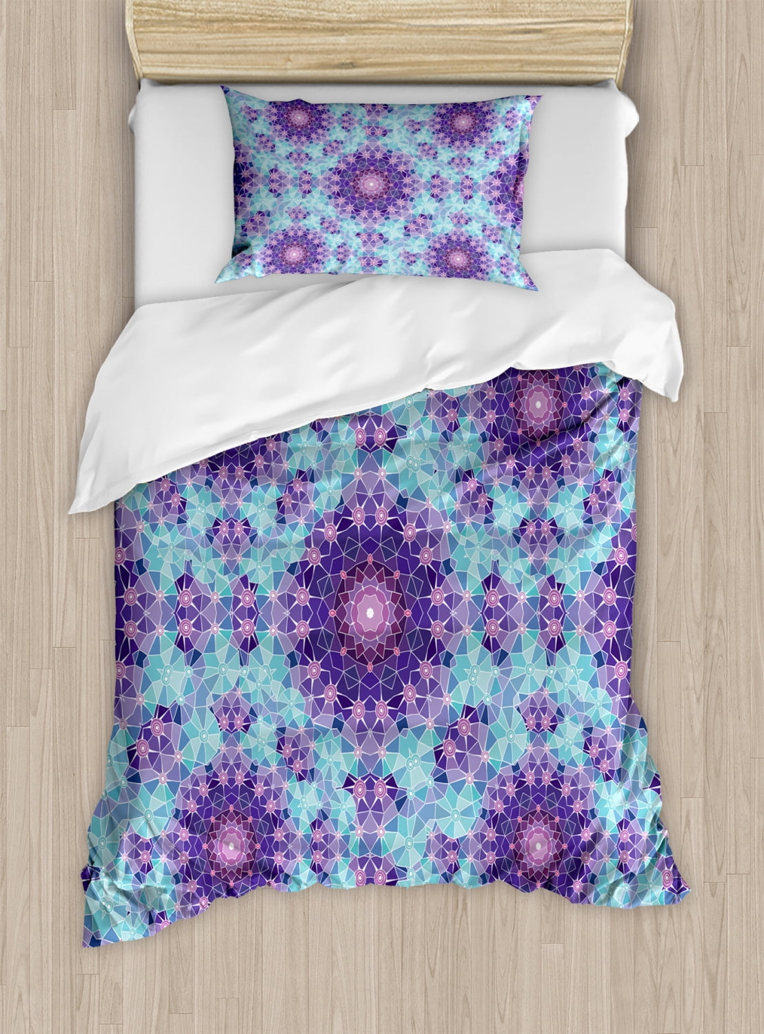 Purple Mandala Duvet Cover Set Twin Size, Geometric Mosaic Fractal ...
