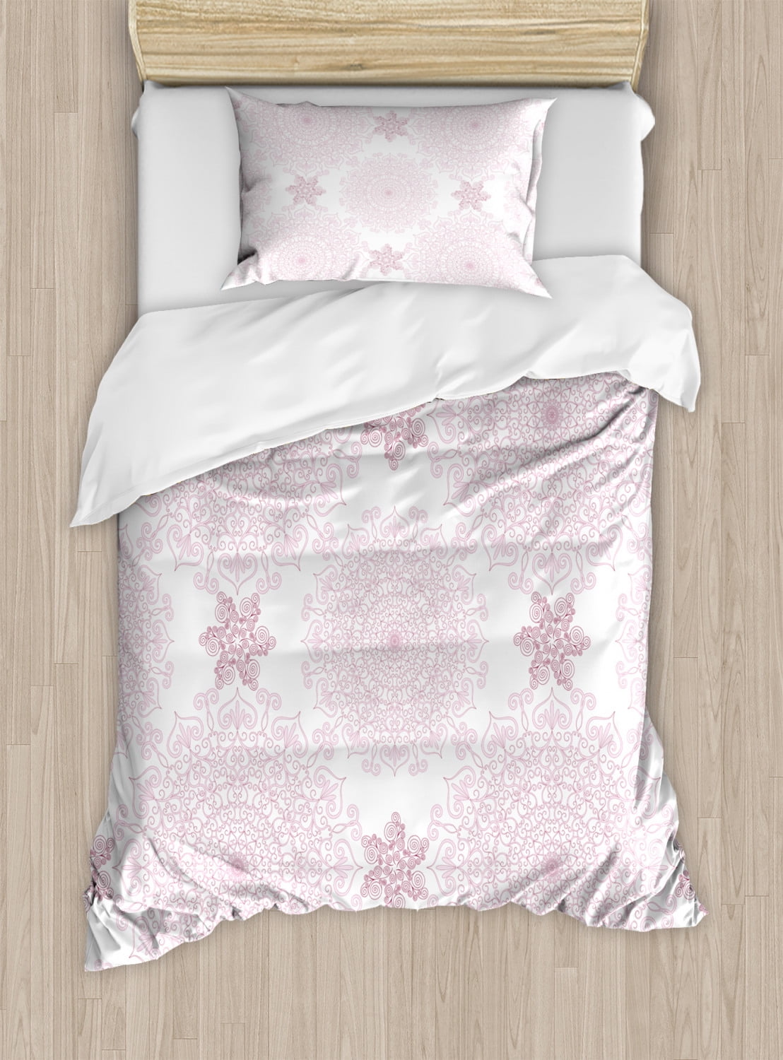 Purple Mandala Duvet Cover Set, Victorian Damask Style Vintage Pattern with Rococo Effect Print ...