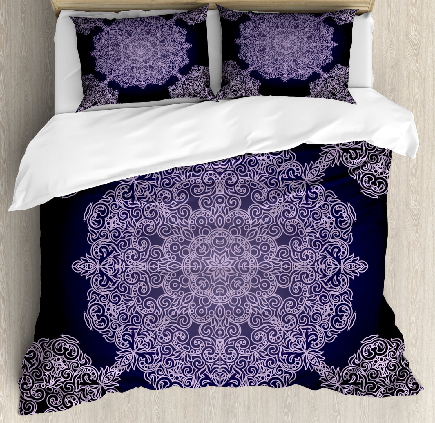 Purple Mandala Queen Size Duvet Cover Set, Bohemian Floral Pattern with ...
