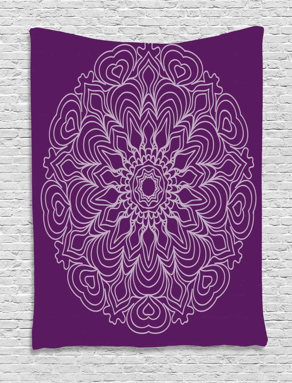Purple Mandala Tapestry, Lacework Curlicue Design with Abstract Curves ...