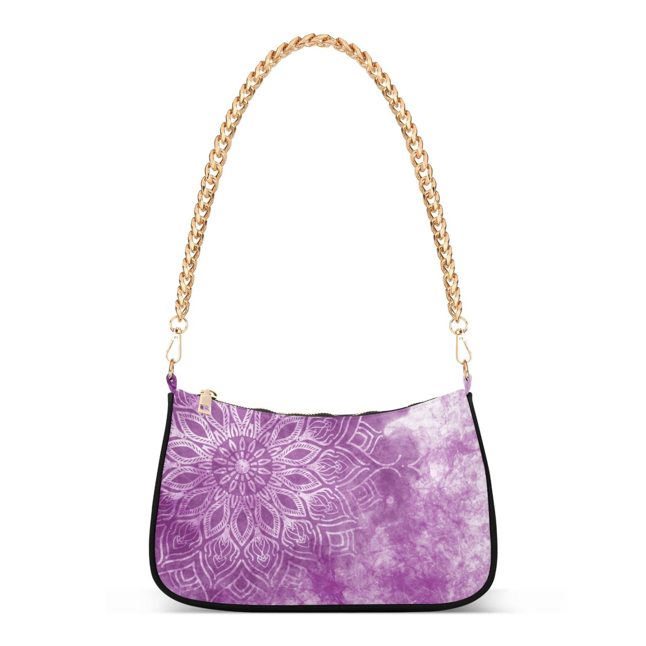 Purple Mandala Tie Dye Print Ink Batik Boho Womens Chain Shoulder Bag ...