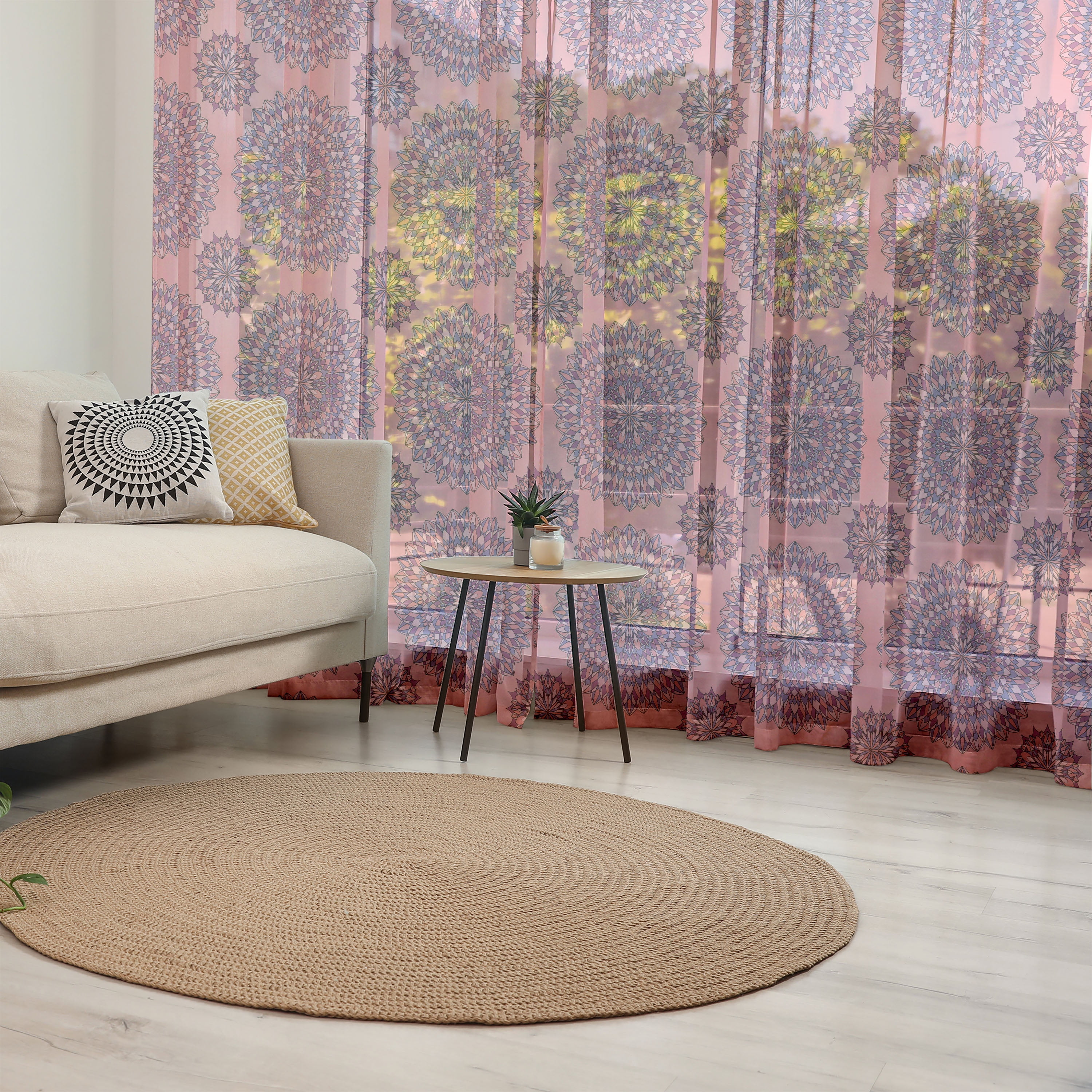 Purple Mandala Tulle Curtains with Rod Pocket, Filigree Art Inspired ...