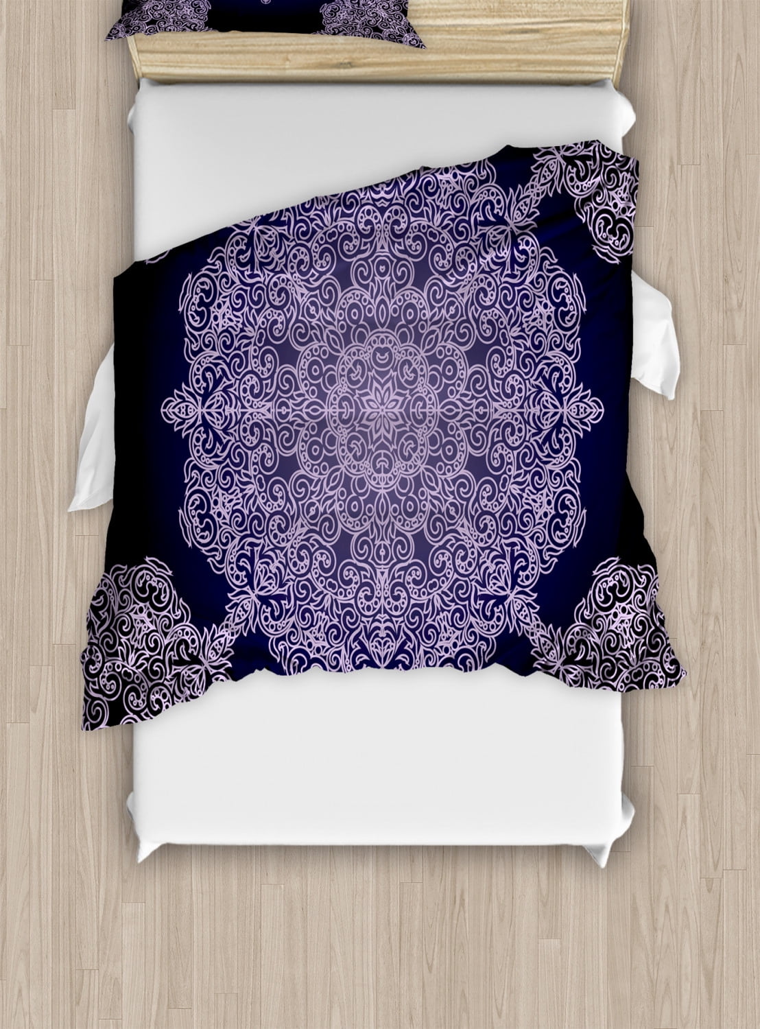 Purple Mandala Twin Size Duvet Cover Set, Bohemian Floral Pattern with ...