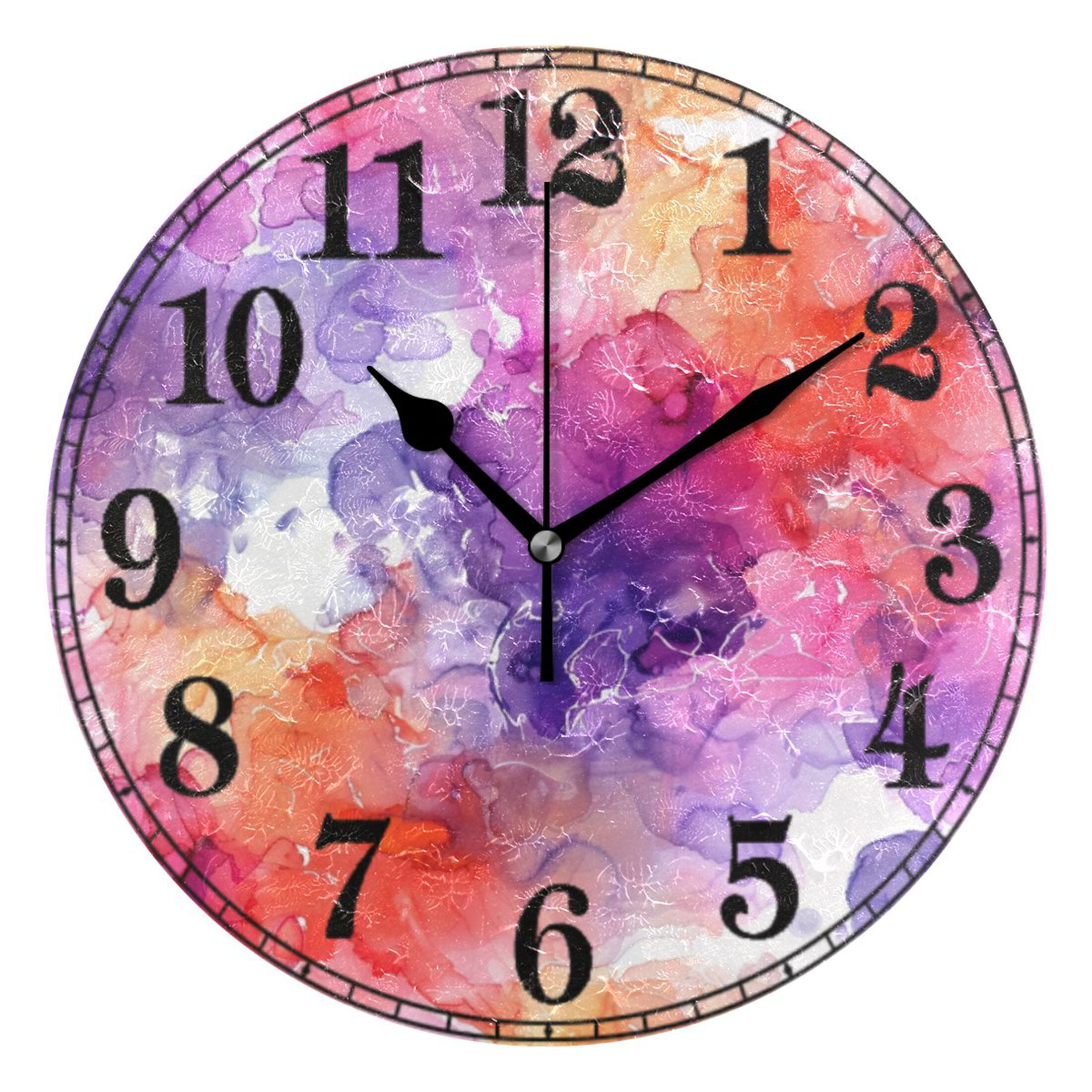 Purple Marble 10" Silent Wall Clock Non-Ticking Battery Clocks ...