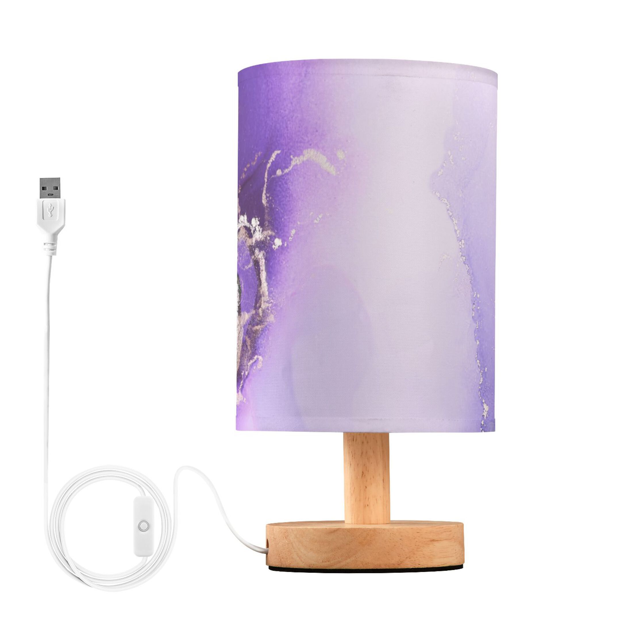 Purple Marble Abstract Bedside Table Lamp LED Warm Lights with USB ...