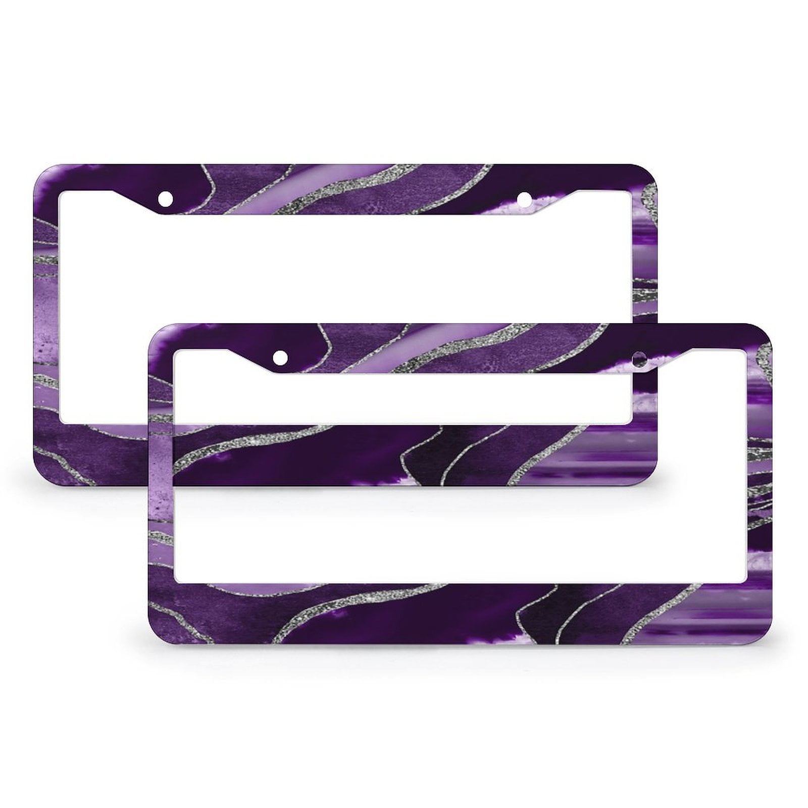 Purple Marble Agate Silver Glam License Plate Frame - 2 Pack Tags ...