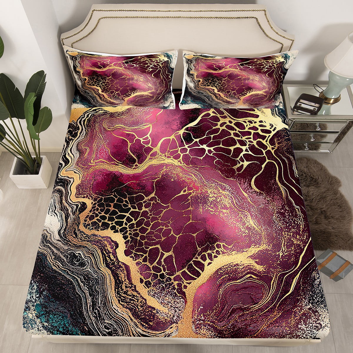 Purple Marble Bedding Set Twin Watercolor Artwork Design Bed Sheets ...