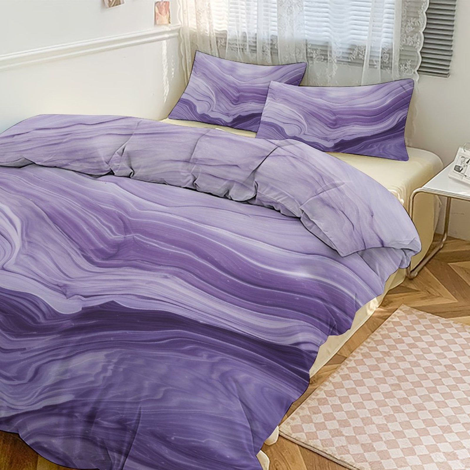 Purple Marble Bedding Sets Twin Duvet Cover 3 Piece Cute Bed Set for ...