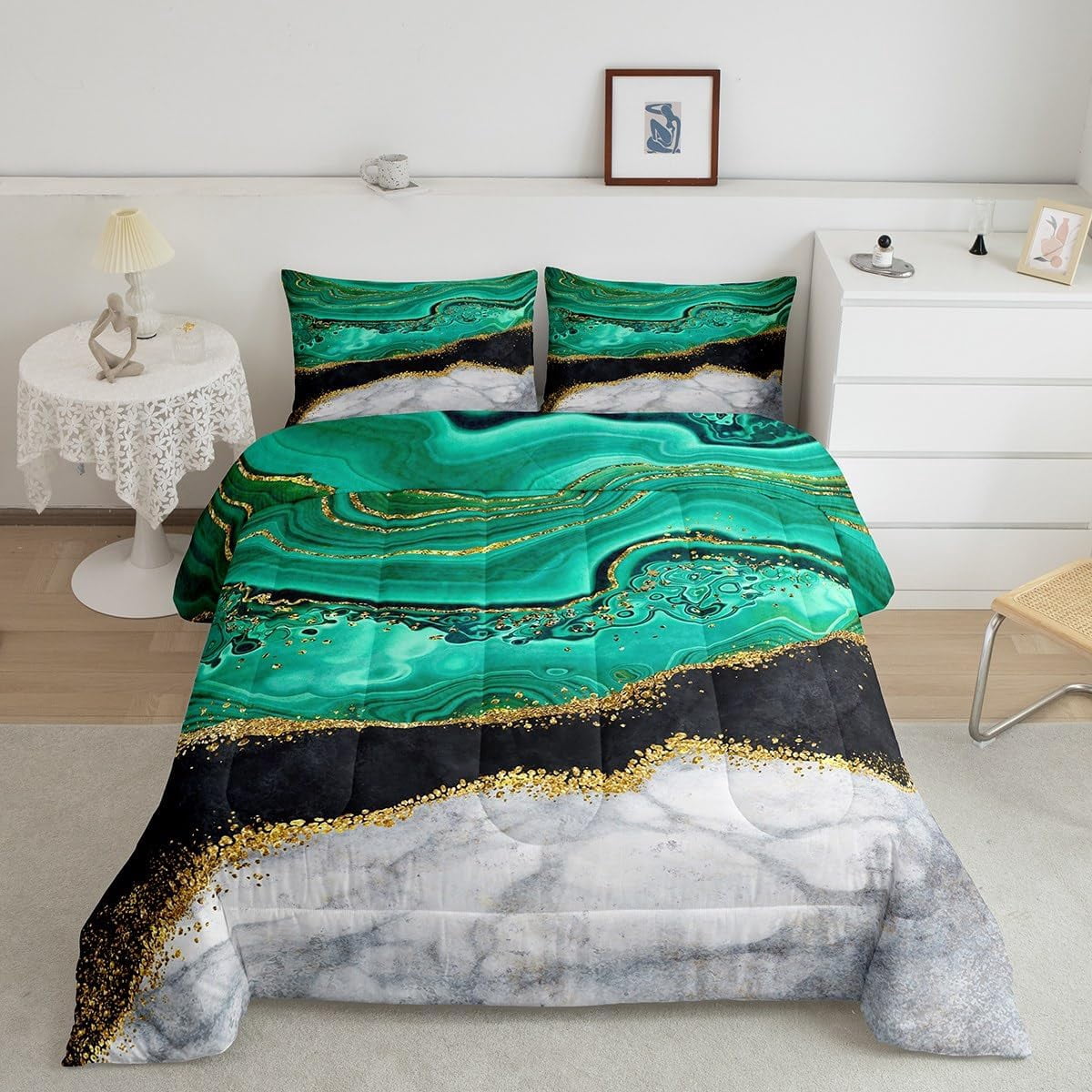 Purple Marble Bedding Twin Watercolor Abstract Comforter Set Luxurious ...
