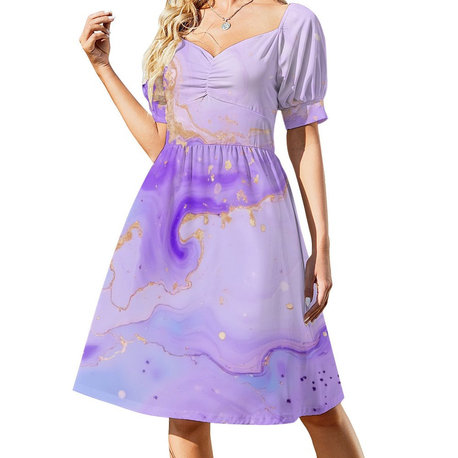 Purple Marble Gold Foil Art Summer Women's Dress 2025 Elegant Dresses ...