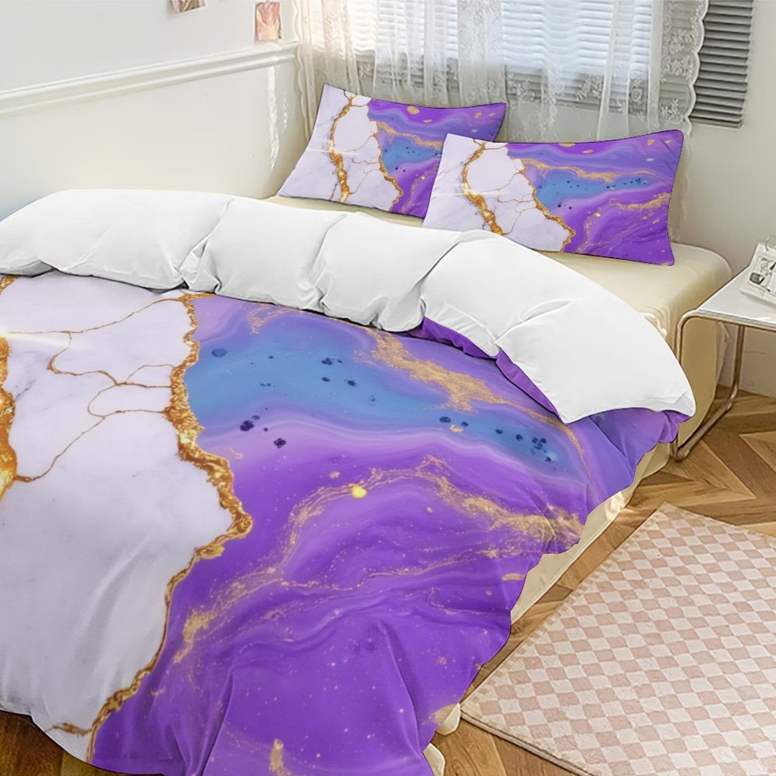 Purple Marble Gold Vein Art Print Duvet Cover Set Bedding Set Polyester ...