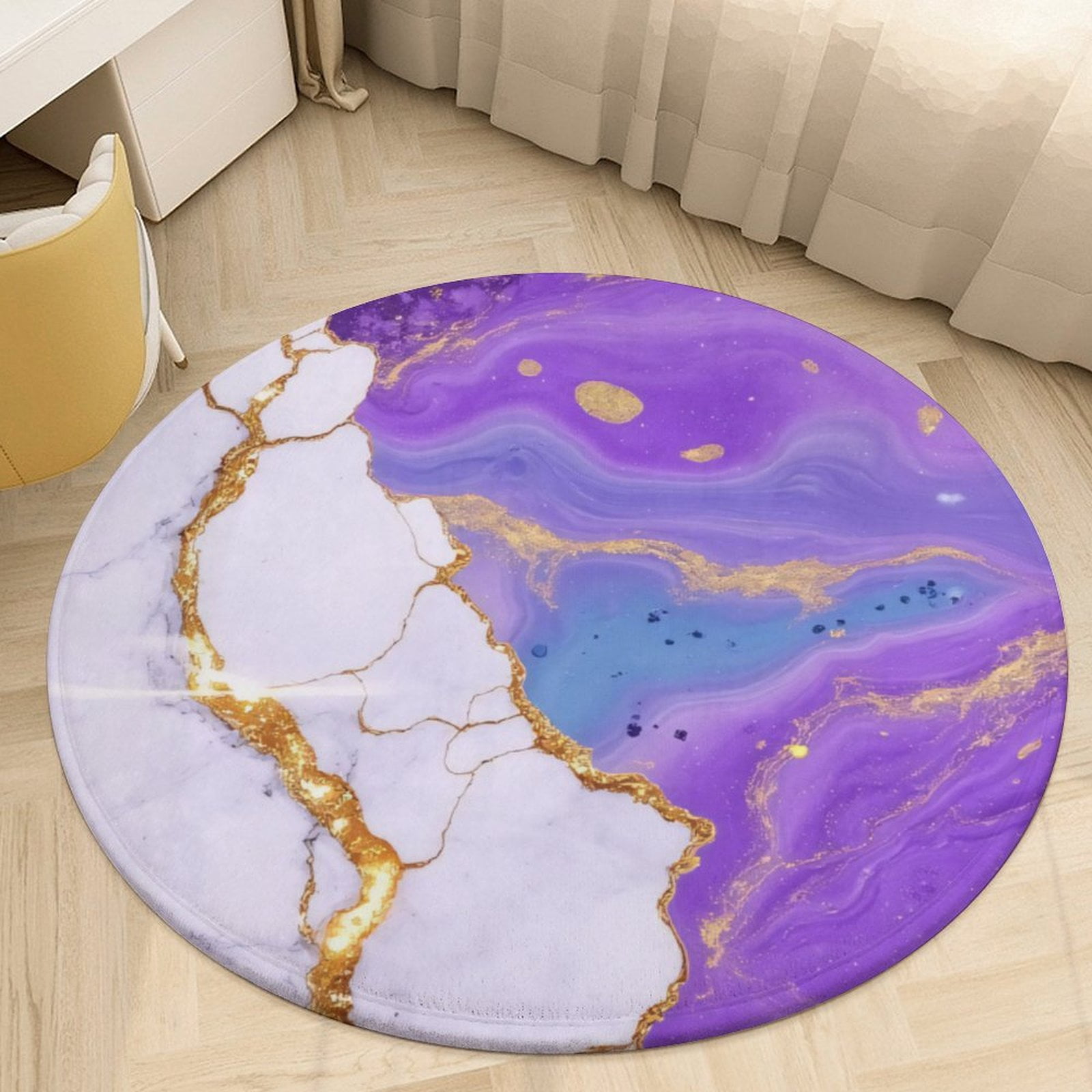 Purple Marble Gold Vein Art Print Round Area Rugs for Bedroom Living ...