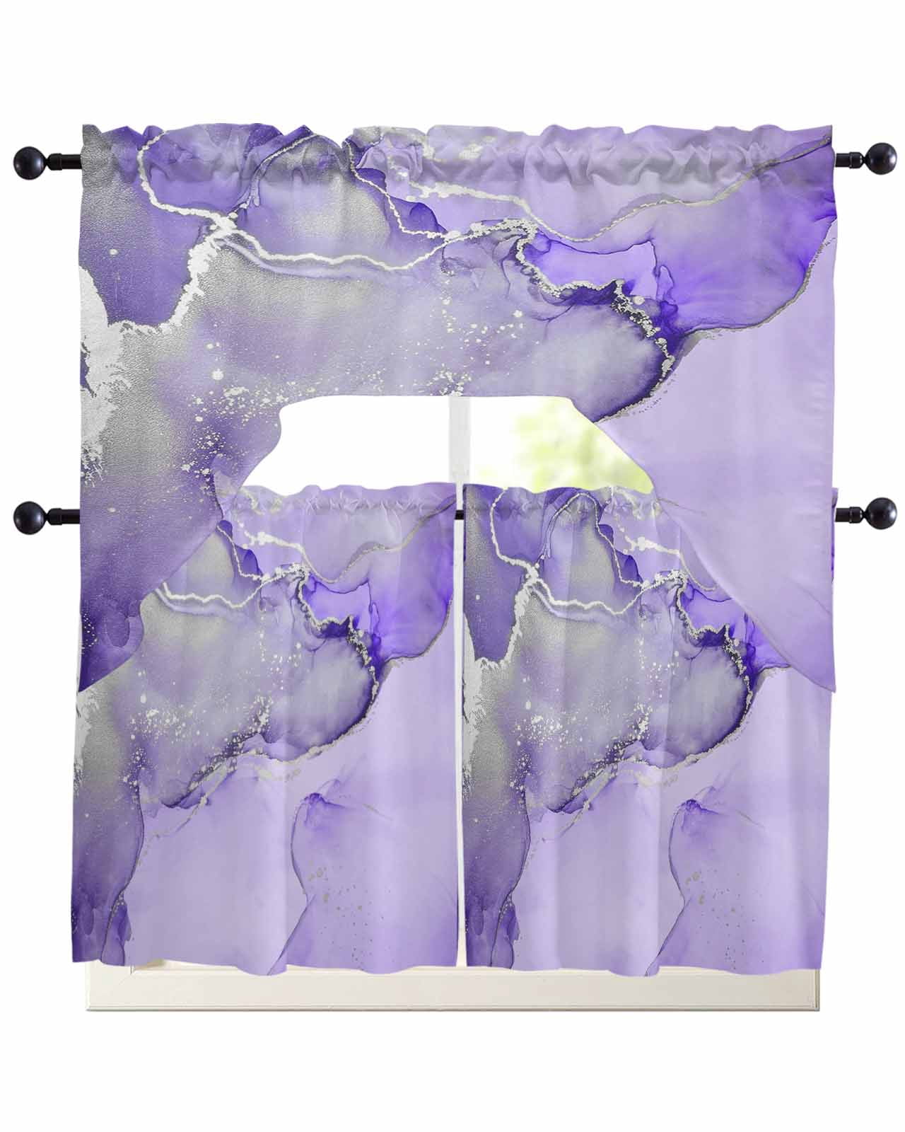 Purple Marble Kitchen Curtains Swag Valance and Tier Curtains Set 24 ...