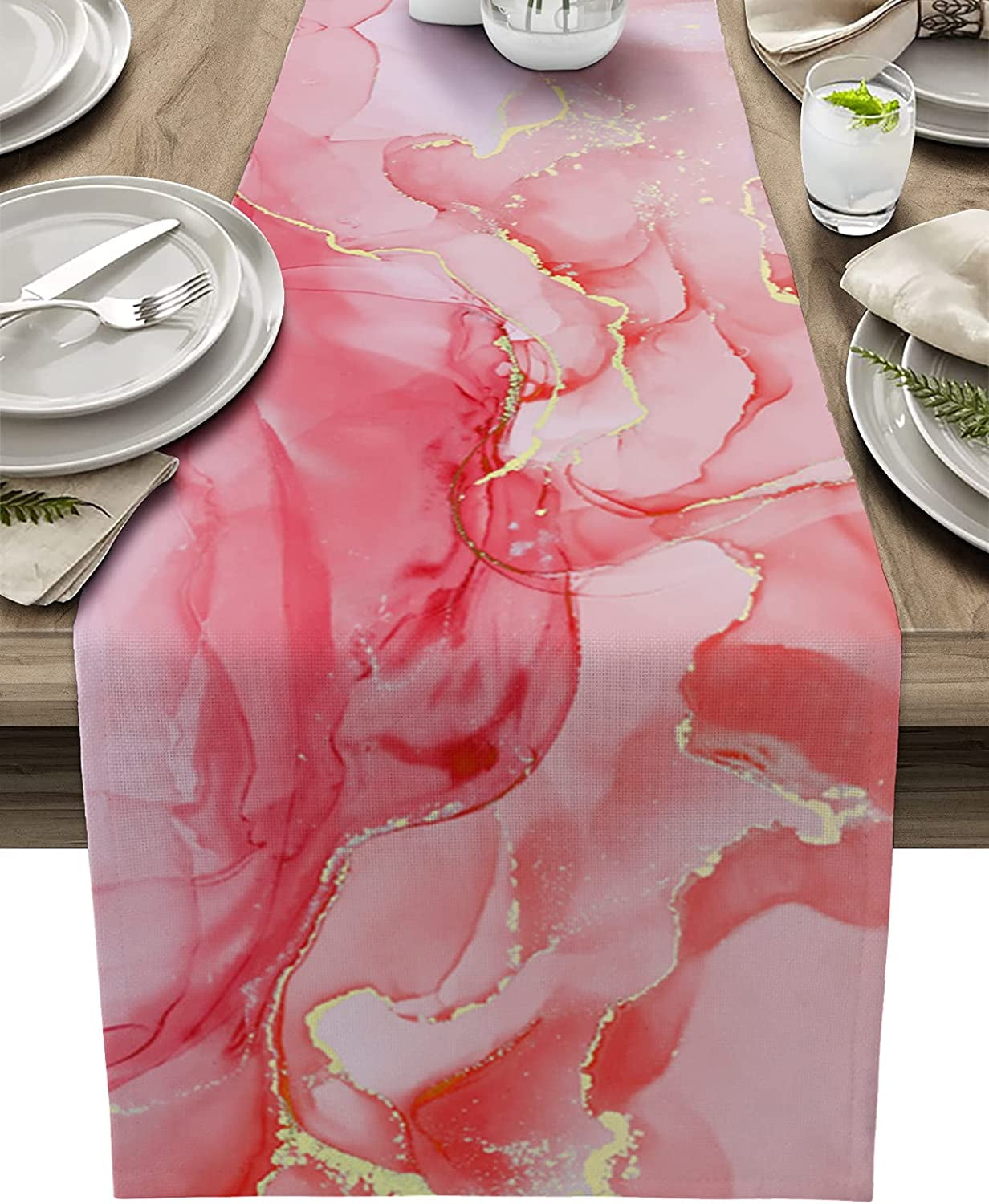 Purple Marble Linen Table Runners Kitchen Table Decor Farmhouse ...