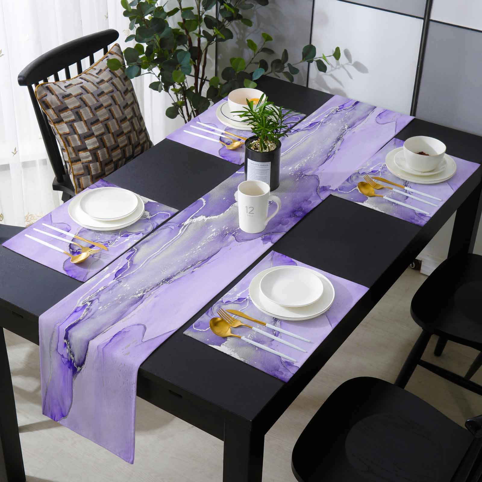 Purple Marble Placemats Set of 4 with 70 Inches Long Table Runners ...