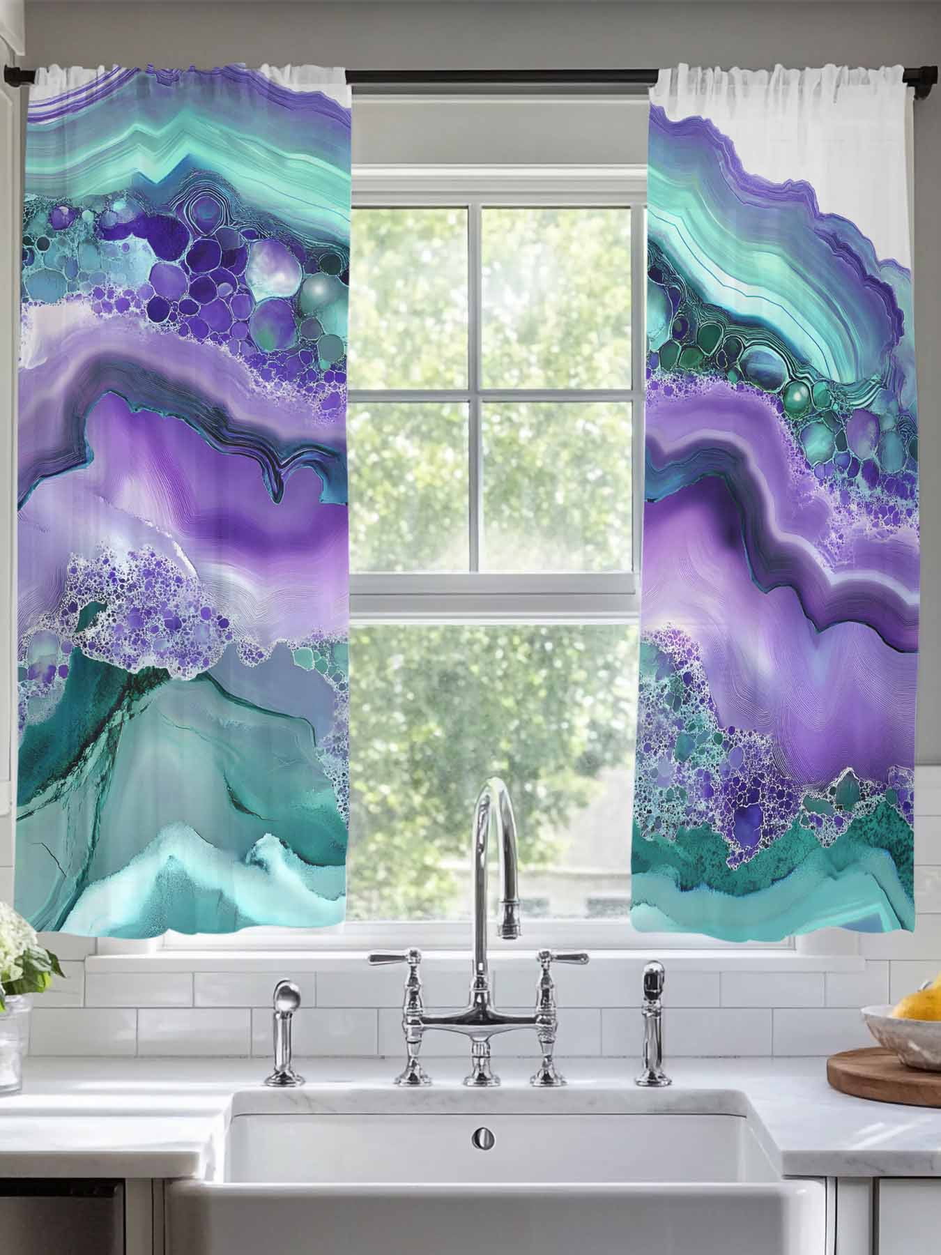 Purple Marble Sheer Curtains 63 Inches Long 2 Panels Abstract Art ...