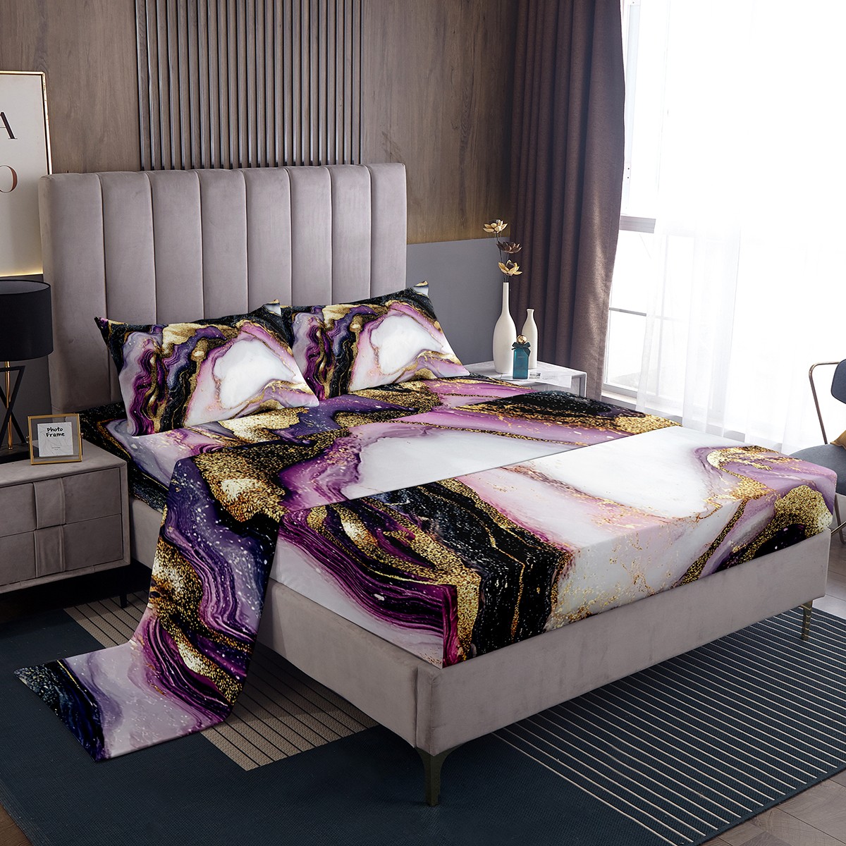 Purple Marble,Sheets Full Size Gold Glitter Bed Sheets Set Modern ...