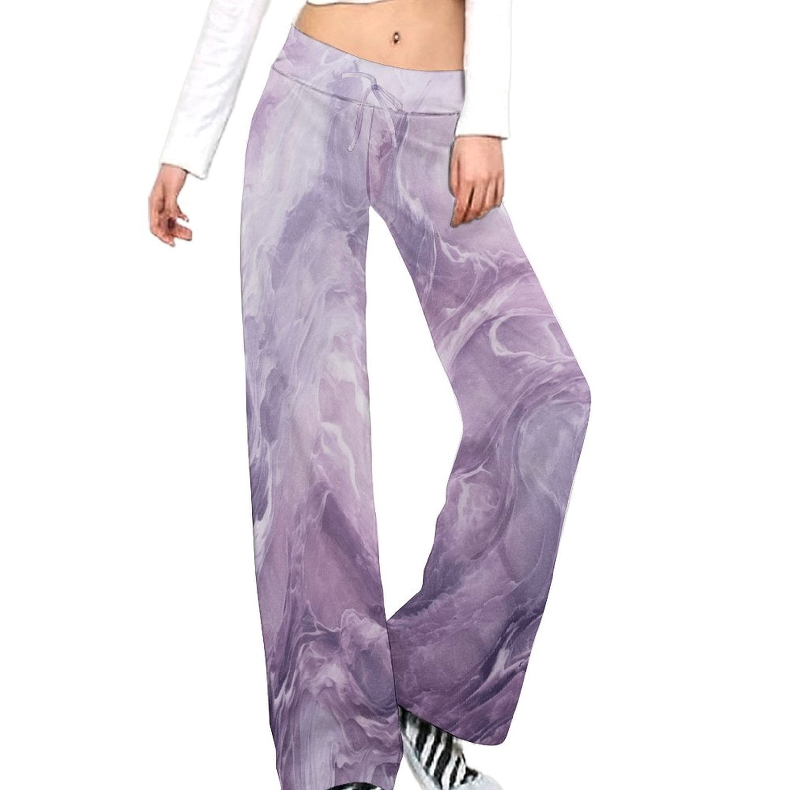 Purple Marble Summer Outfits Flowy Palazzo Pants for Women 2025 High ...