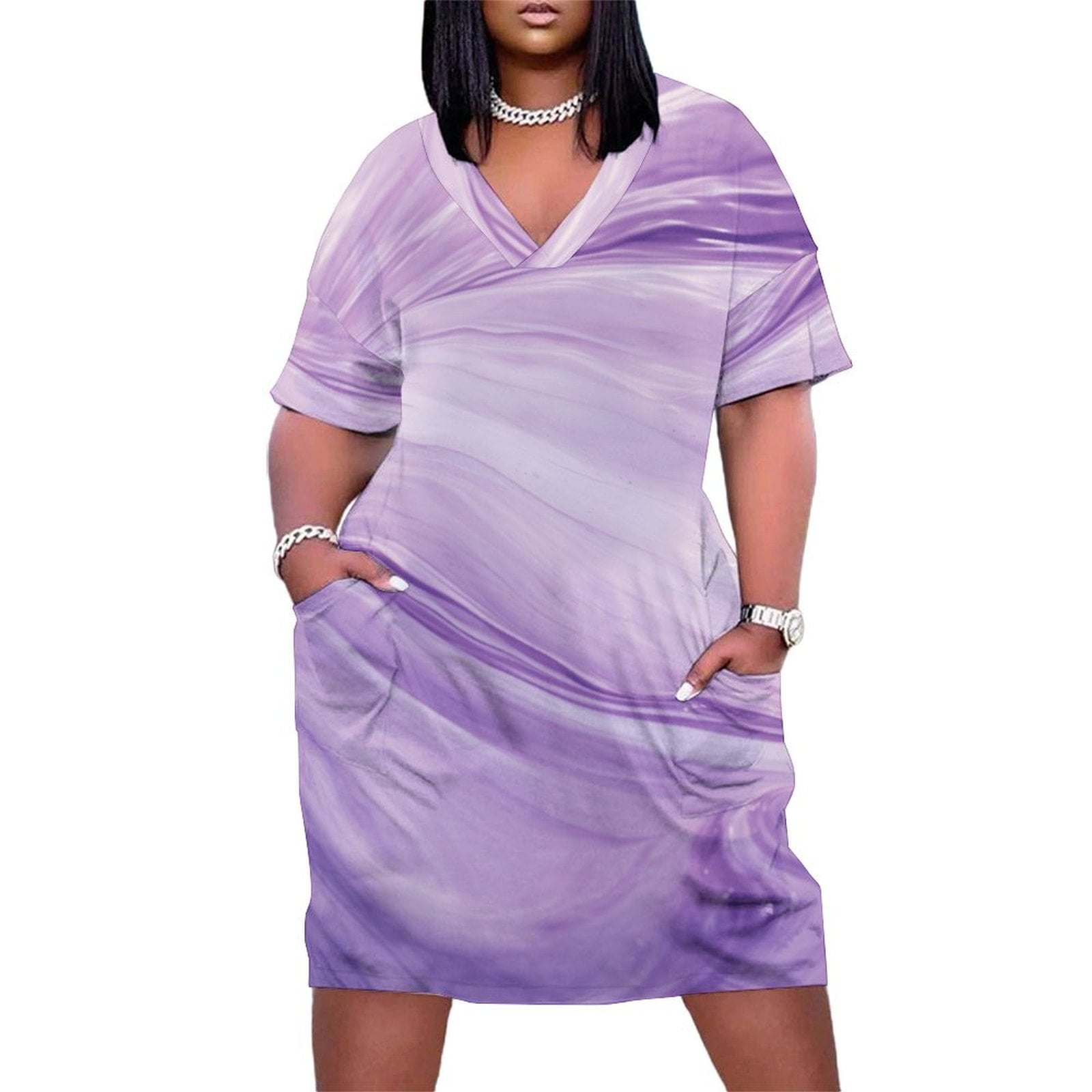 Purple Marble Summer Sundress for Curve Women Casual Pattern Plus Size ...