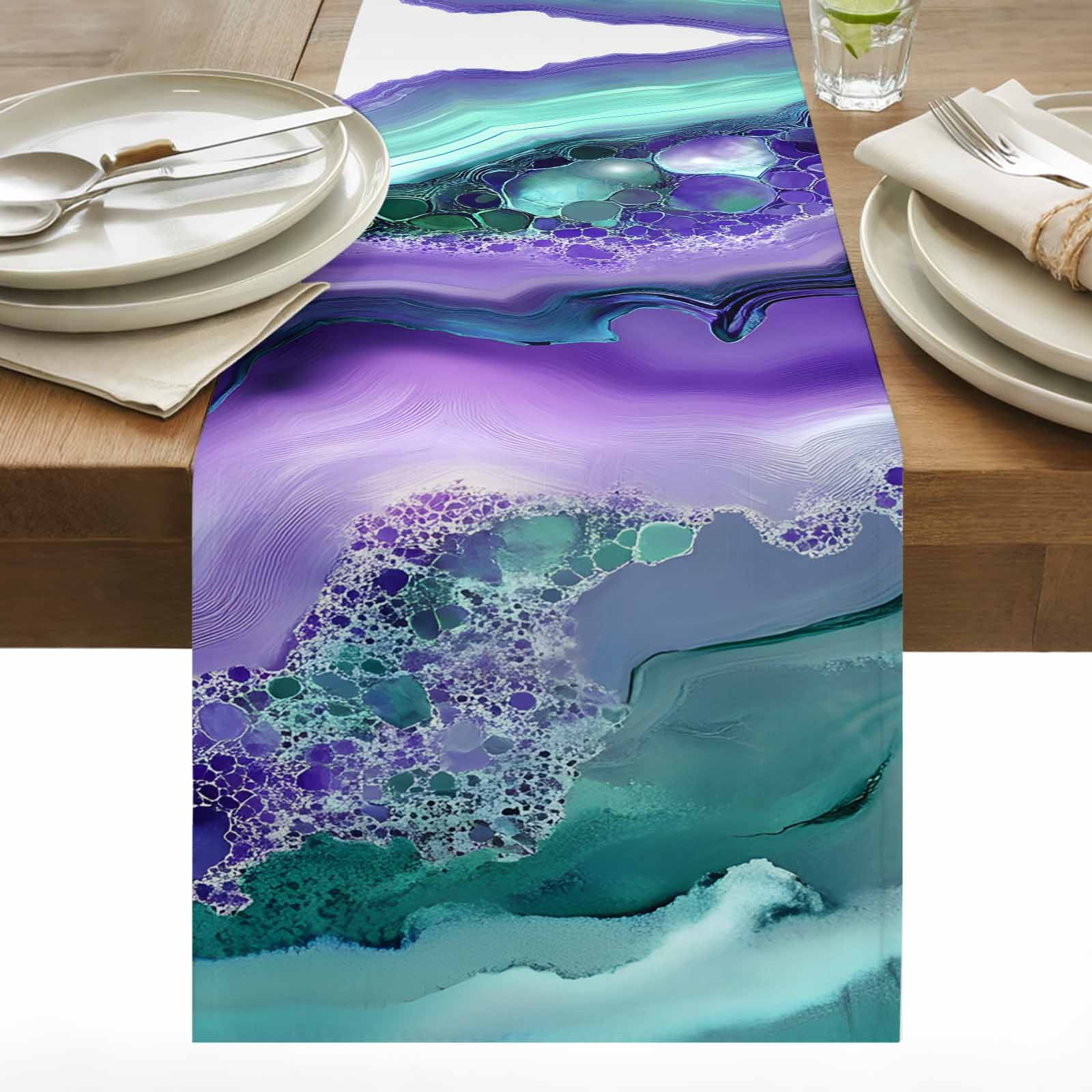Purple Marble Table Runner 13x60 inch Abstract Art Watercolor Crystal ...