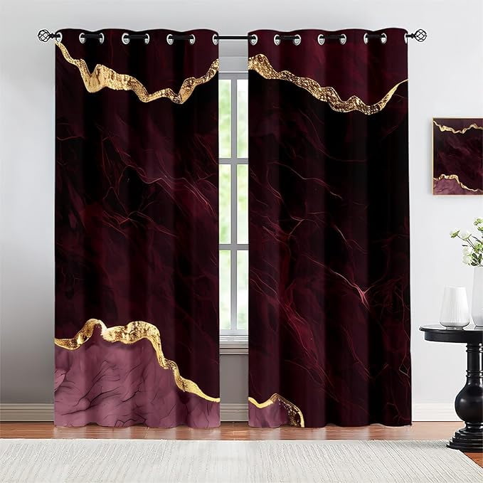 Purple Marble Texture Blackout Curtains, Luxury Brown Gold Texture Art ...
