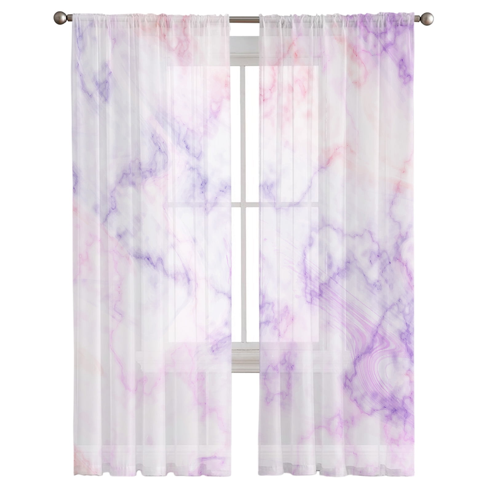 Purple Marble Texture Sheer Curtain for Living Room Bedroom Voile Drape ...