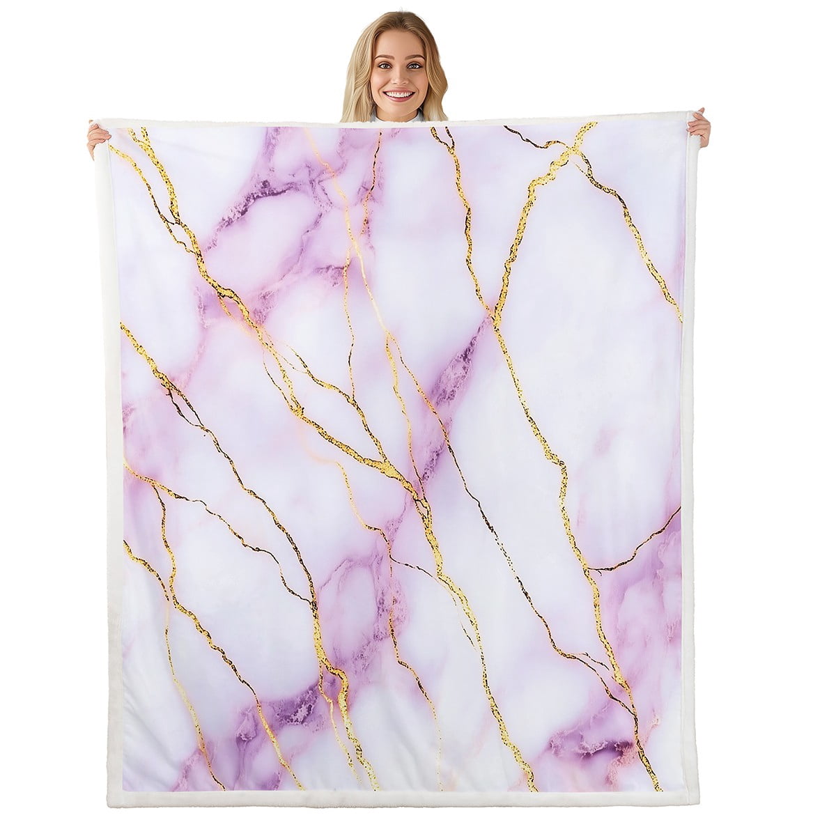 Purple Marble Throw Blanket Golden Stone Pattern 40"X50" Fleece Blanket ...